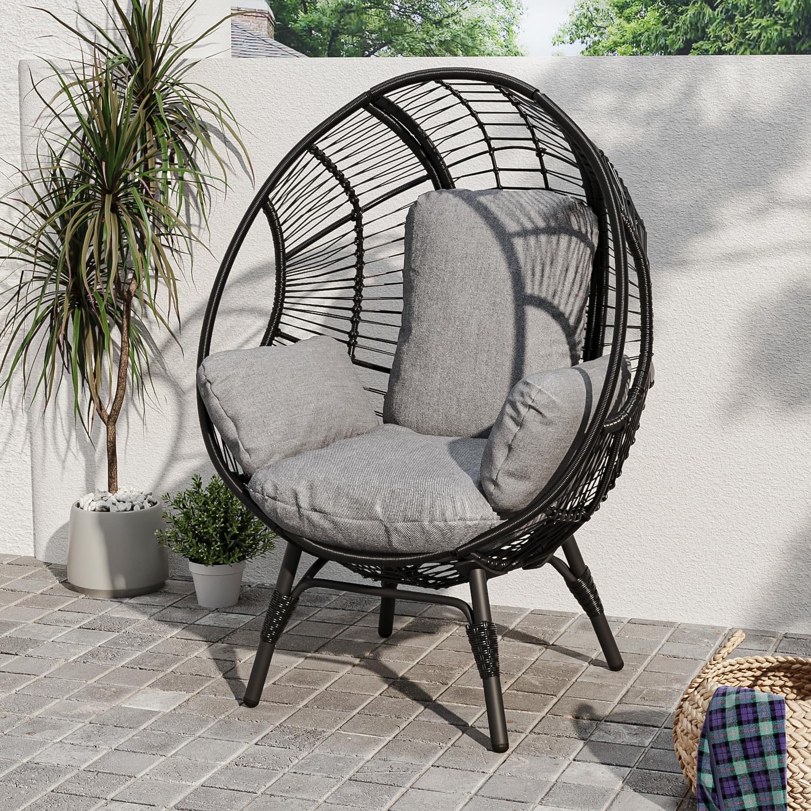 Amazon.com: CHINNLUU Outdoor Egg Chair Wicker Oversized Egg Basket ...