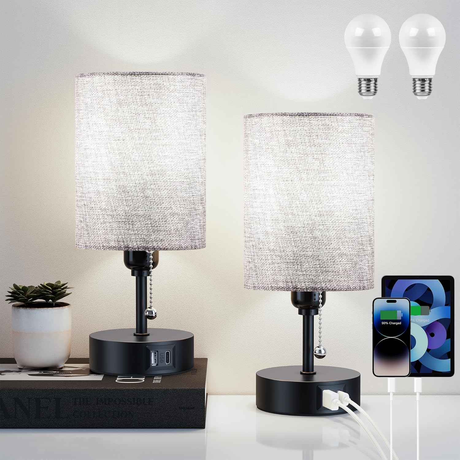 WIHTU 3 Color Temperature Table Lamps for Bedrooms Set of 2, Mini ...