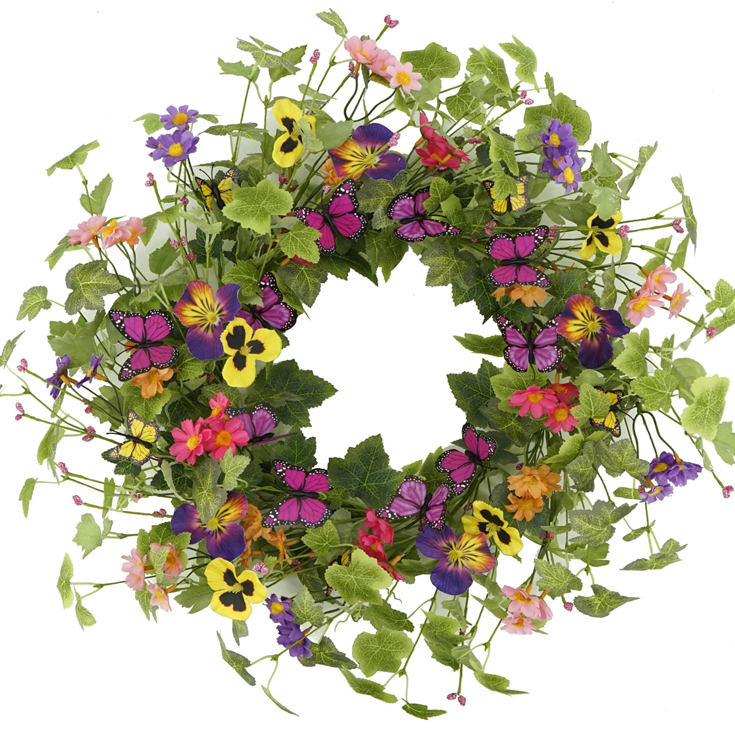 Summer Wreath Artificial Spring With Pansy Flowers,Flocked Lamb Ear ...