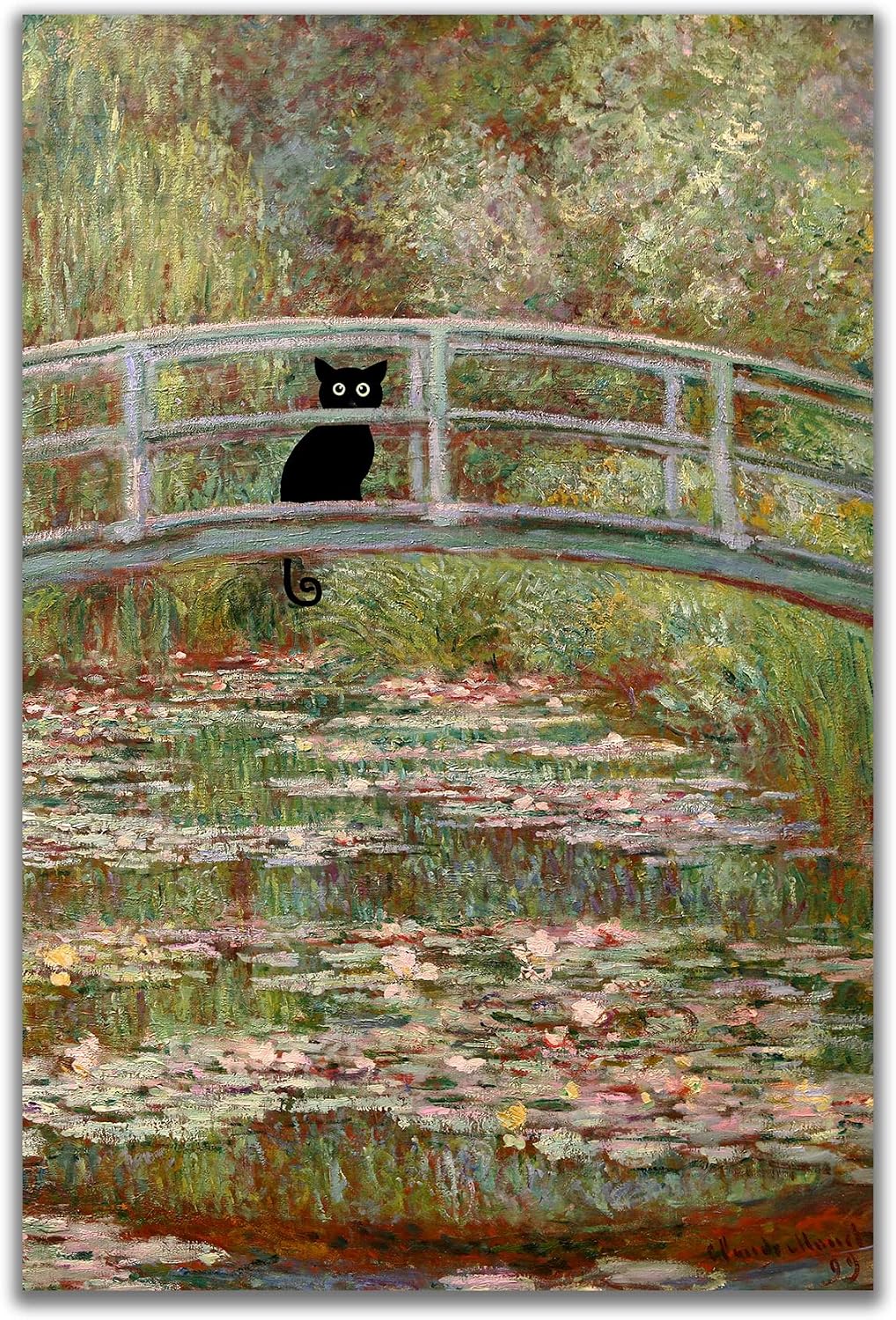 Amazon.com: Bridge over a Pond of Waterlilies Cat Canvas Wall Art Print ...