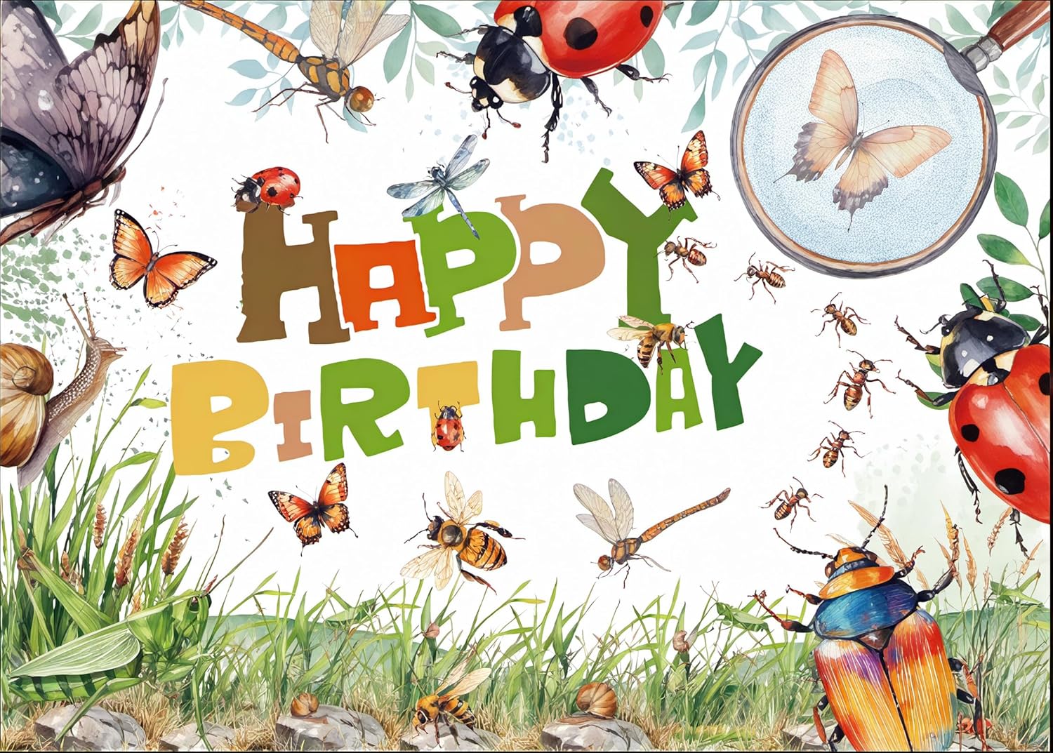 Amazon.com: Bugs Happy Birthday Banner - Large 6x4FT Insect Theme Party ...
