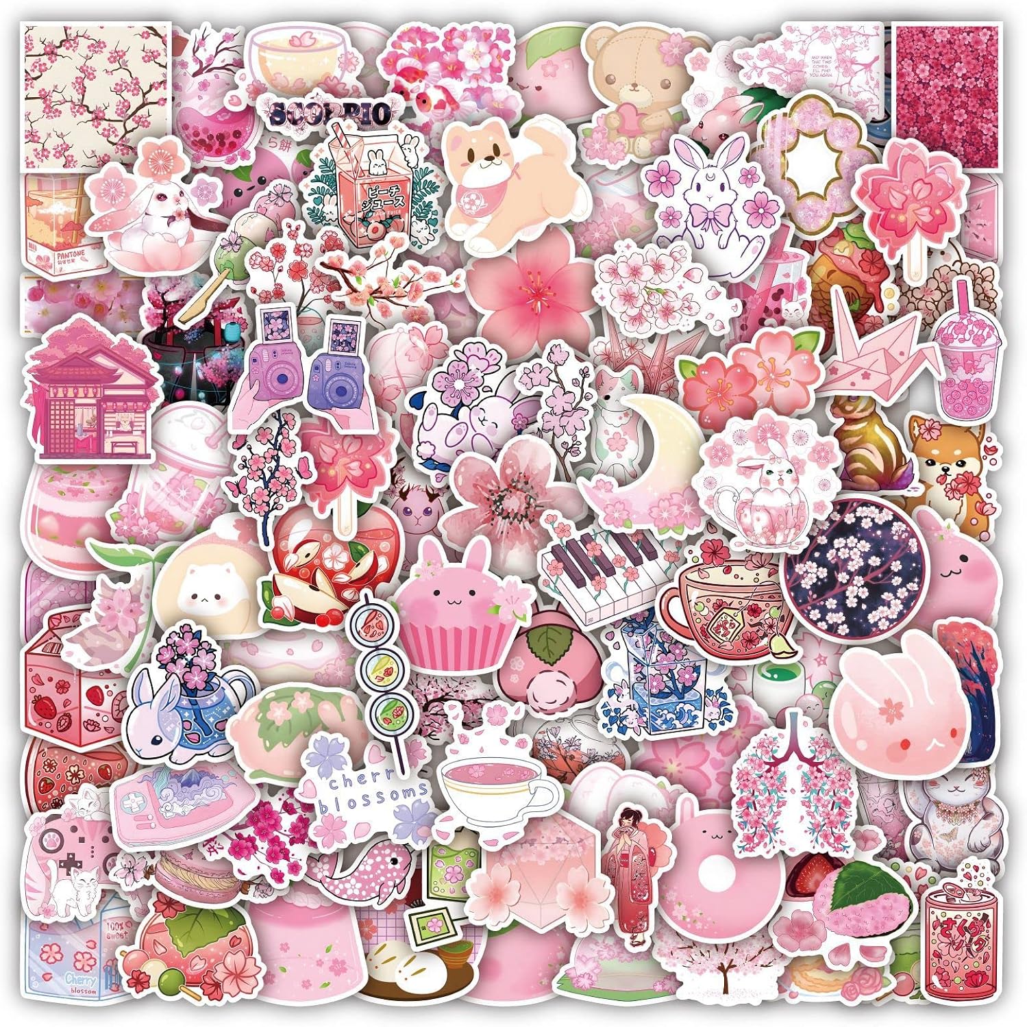 Amazon.com: 100pcs Sakura Stickers Pink The Cherry Blossom Aesthetic ...