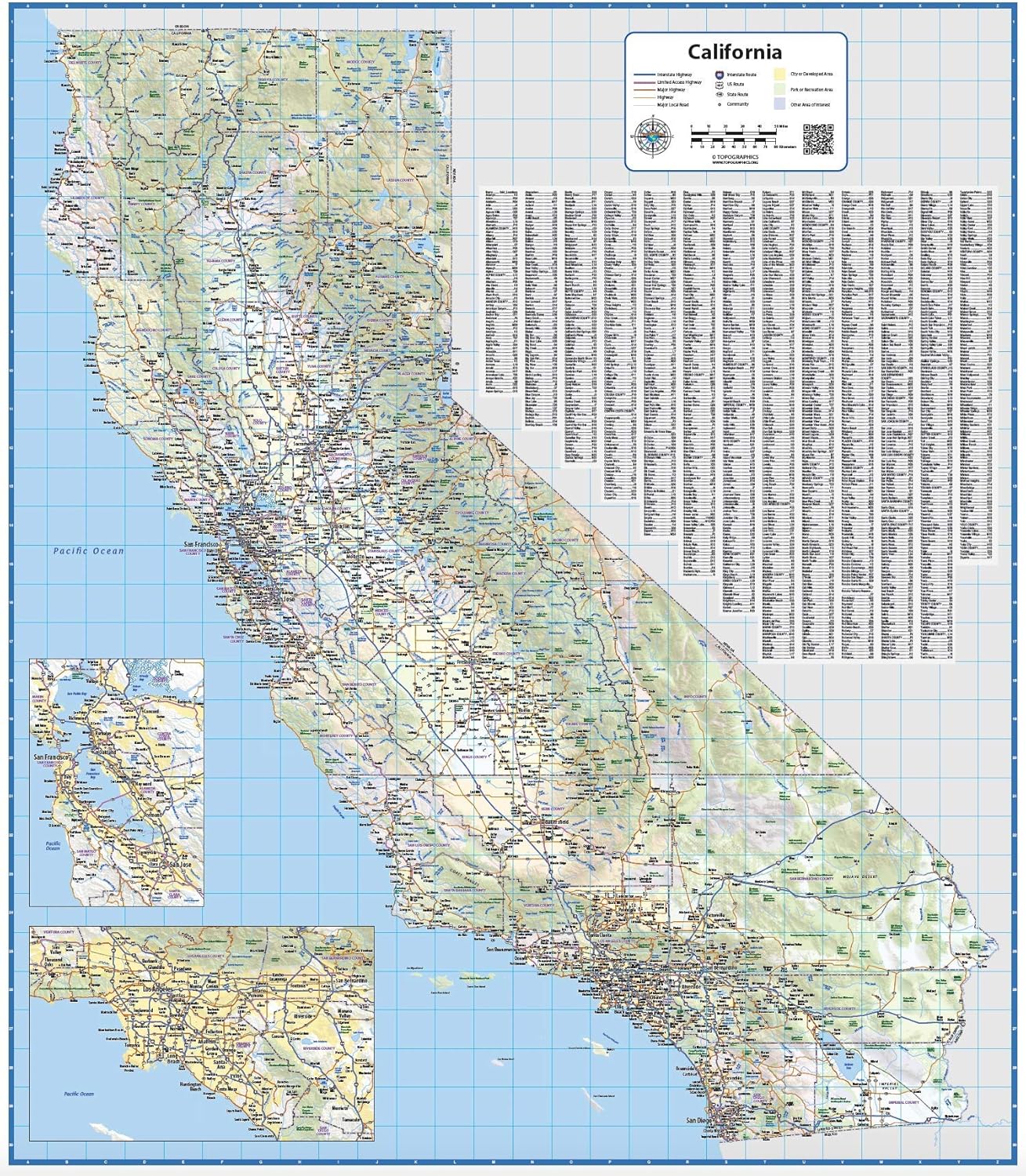 Amazon.com : Topographics California Laminated Wall Map (36' x 41 ...
