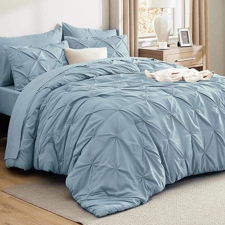 Bedsure Blue Comforter Set Full - Bedding Sets Full 7 Pieces, Pintuck ...