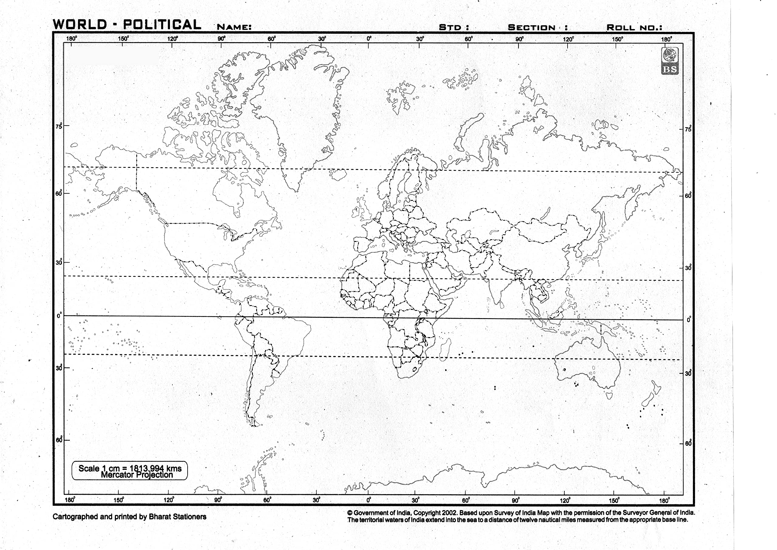 Political Map Of World Outline Blank Map For Practice 100 | Desertcart ...