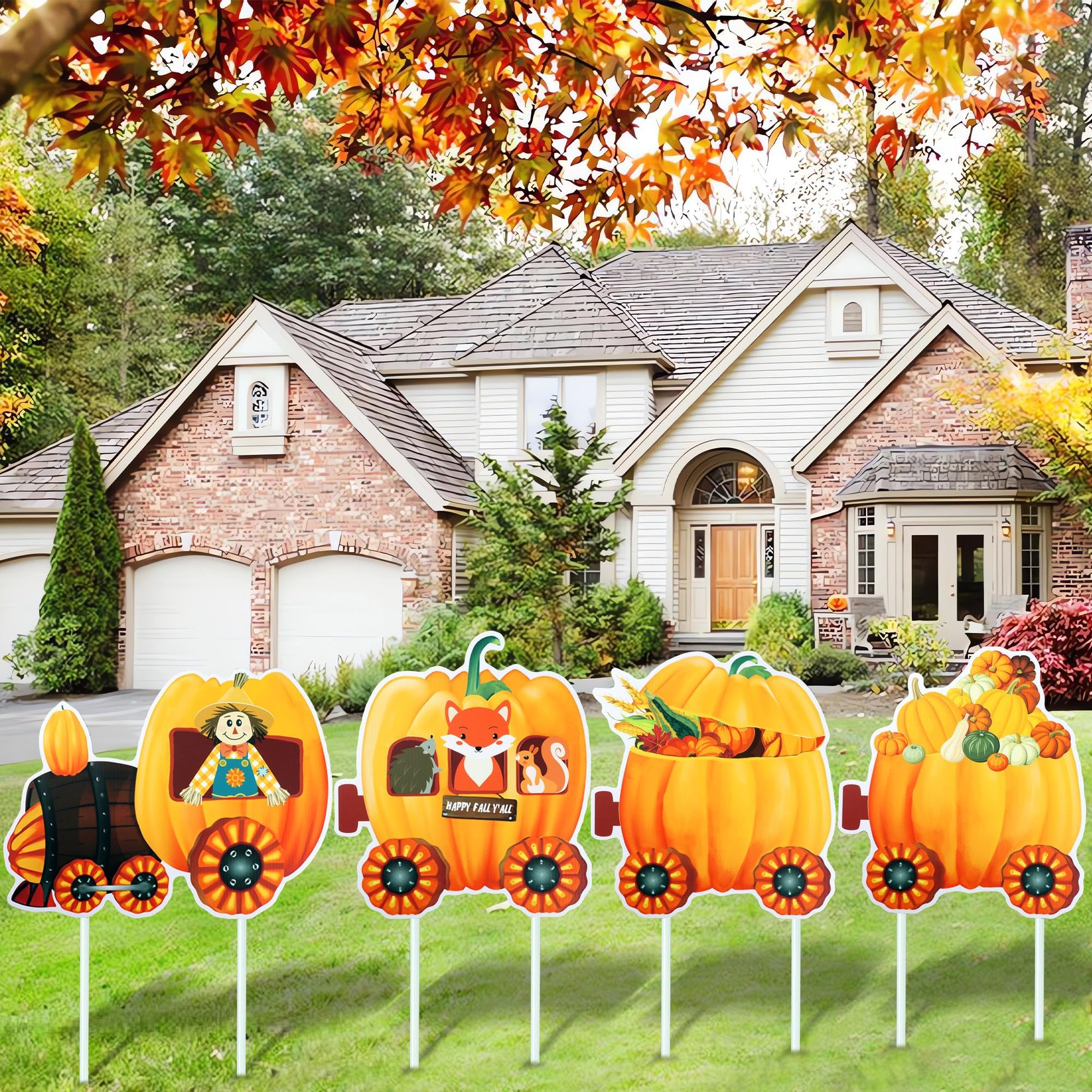 Amazon.com : Fall Yard Signs Pumpkin Train Lawn Signs Thanksgiving ...