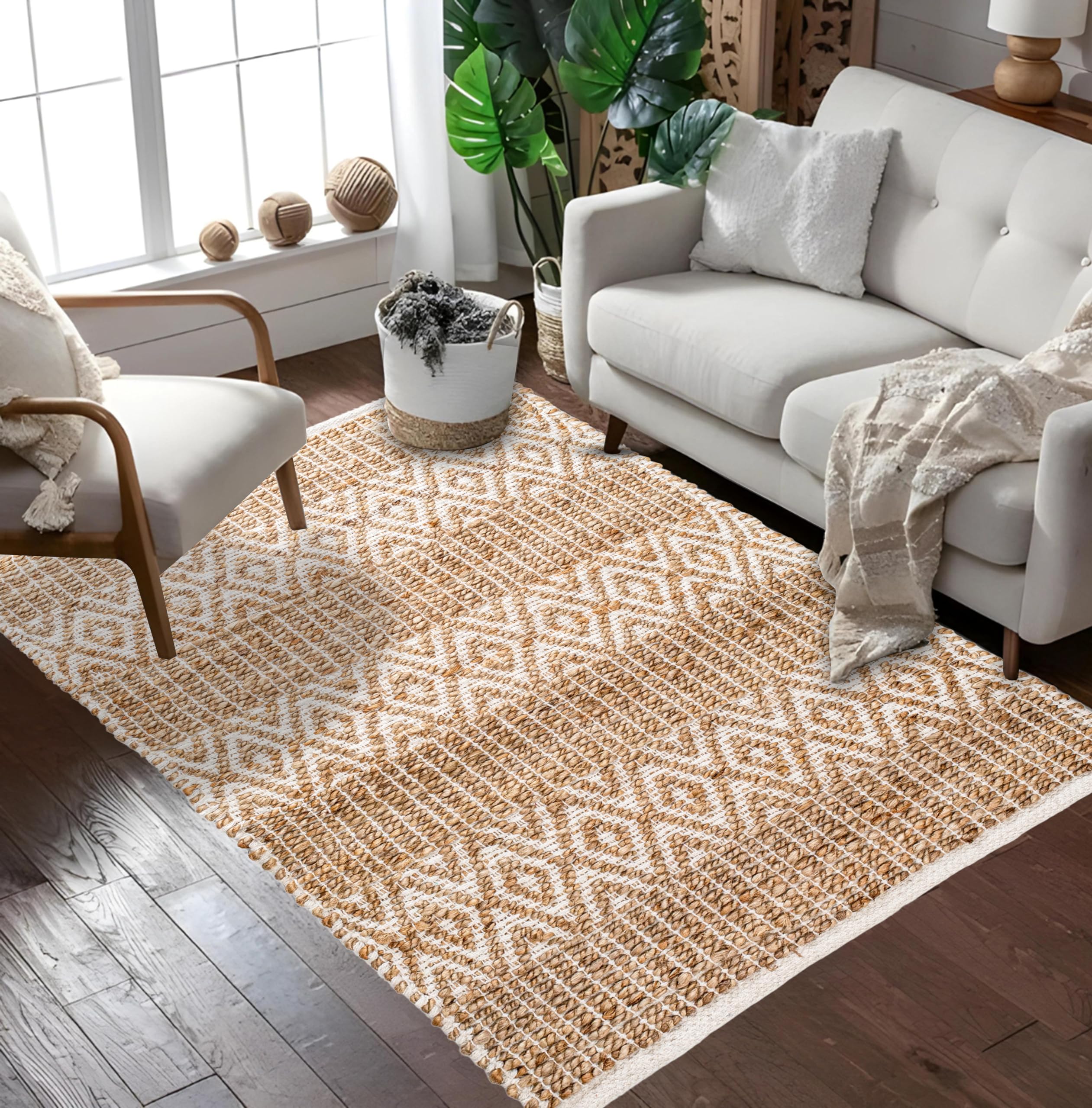 Jute Cotton Handloom Rug 4x6 Feet Floor Mat 48x72 Inch Farmhouse Area ...