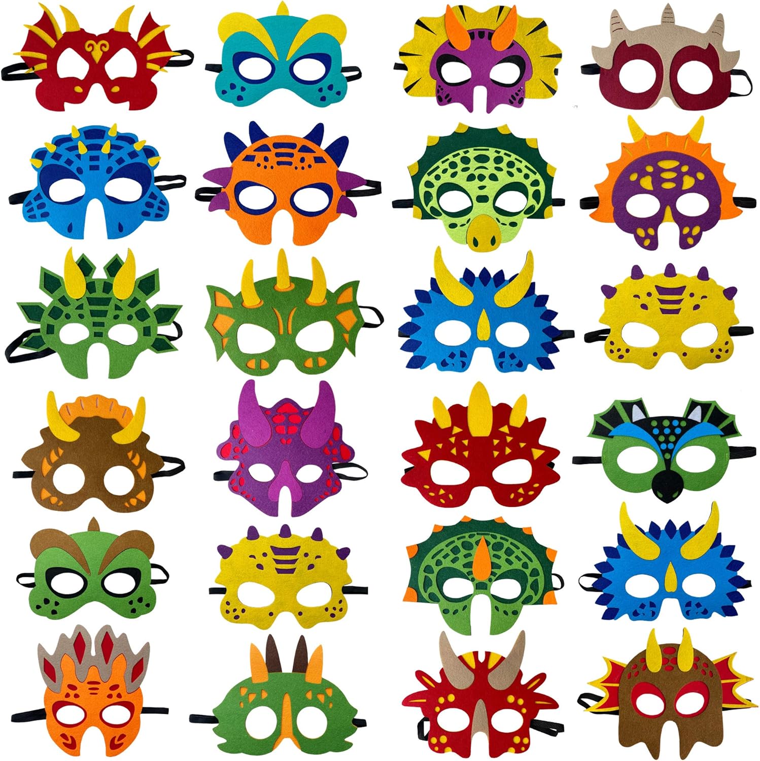 Amazon.com: TEEHOME Dinosaur Masks Party Supplies (24 Packs) Felt and ...
