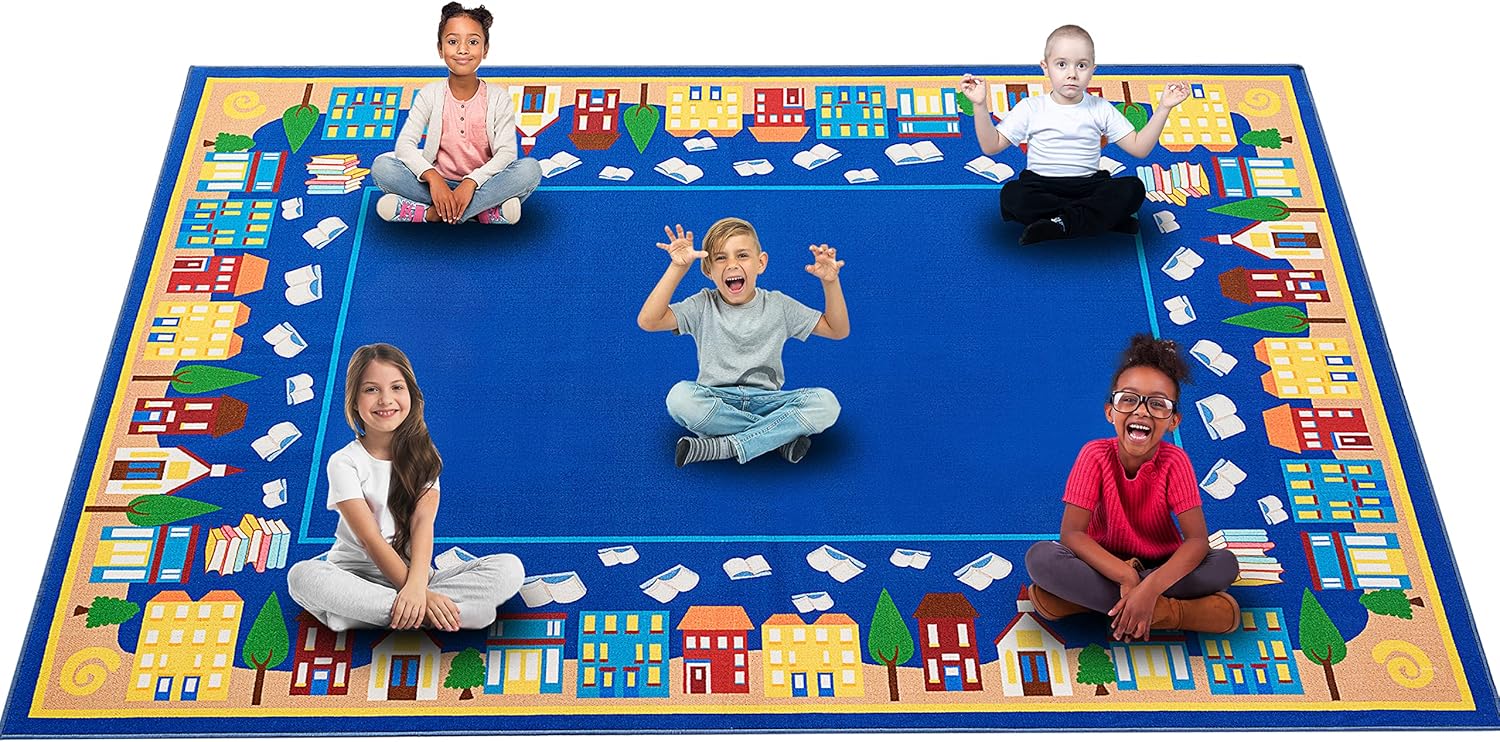 Amazon.com: Booooom Jackson Blue Classroom Rug 6'7" x 8'6",Library ...