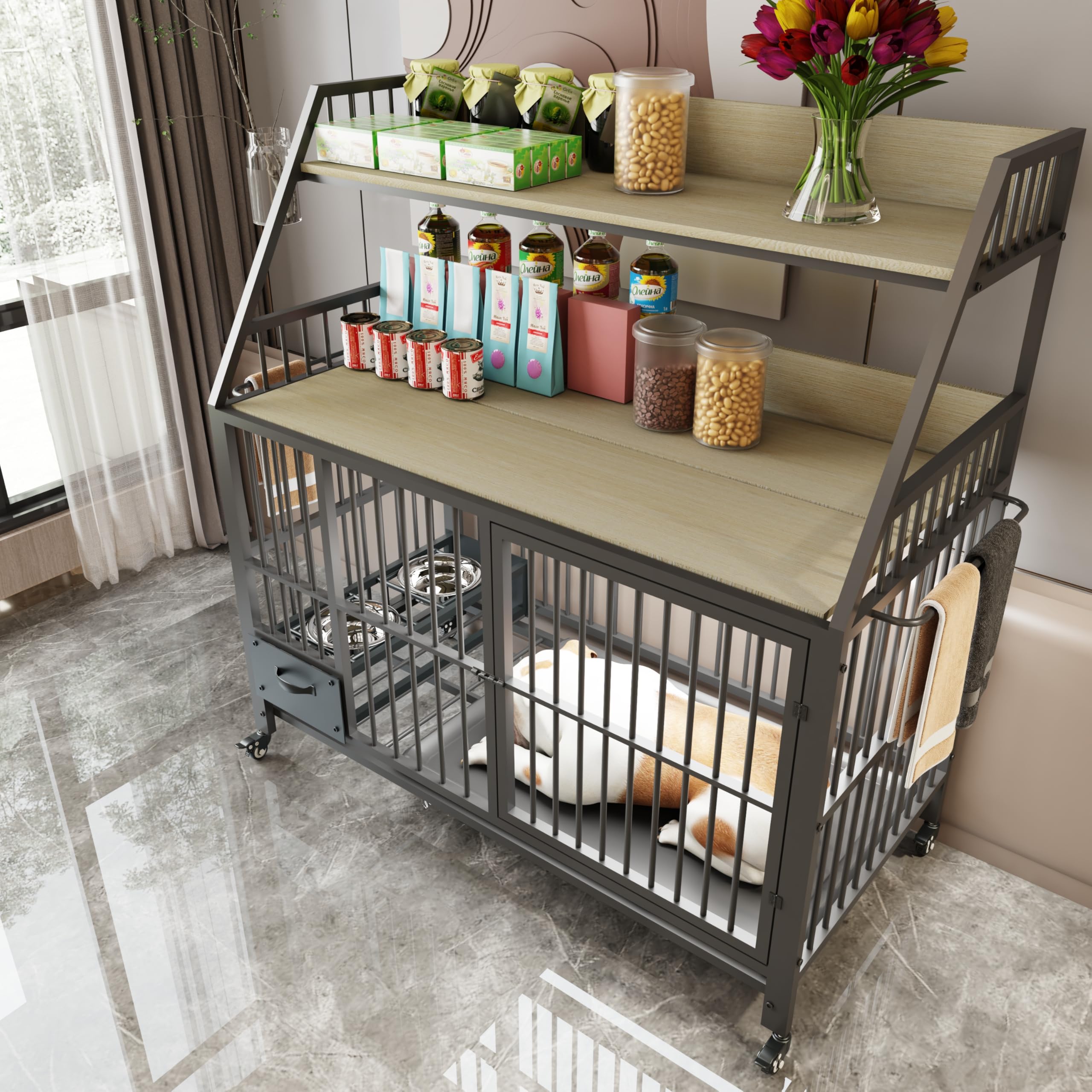 Snapklik.com : KEIKI 47 Inch Dog Crate Furniture For Large Medium Dogs
