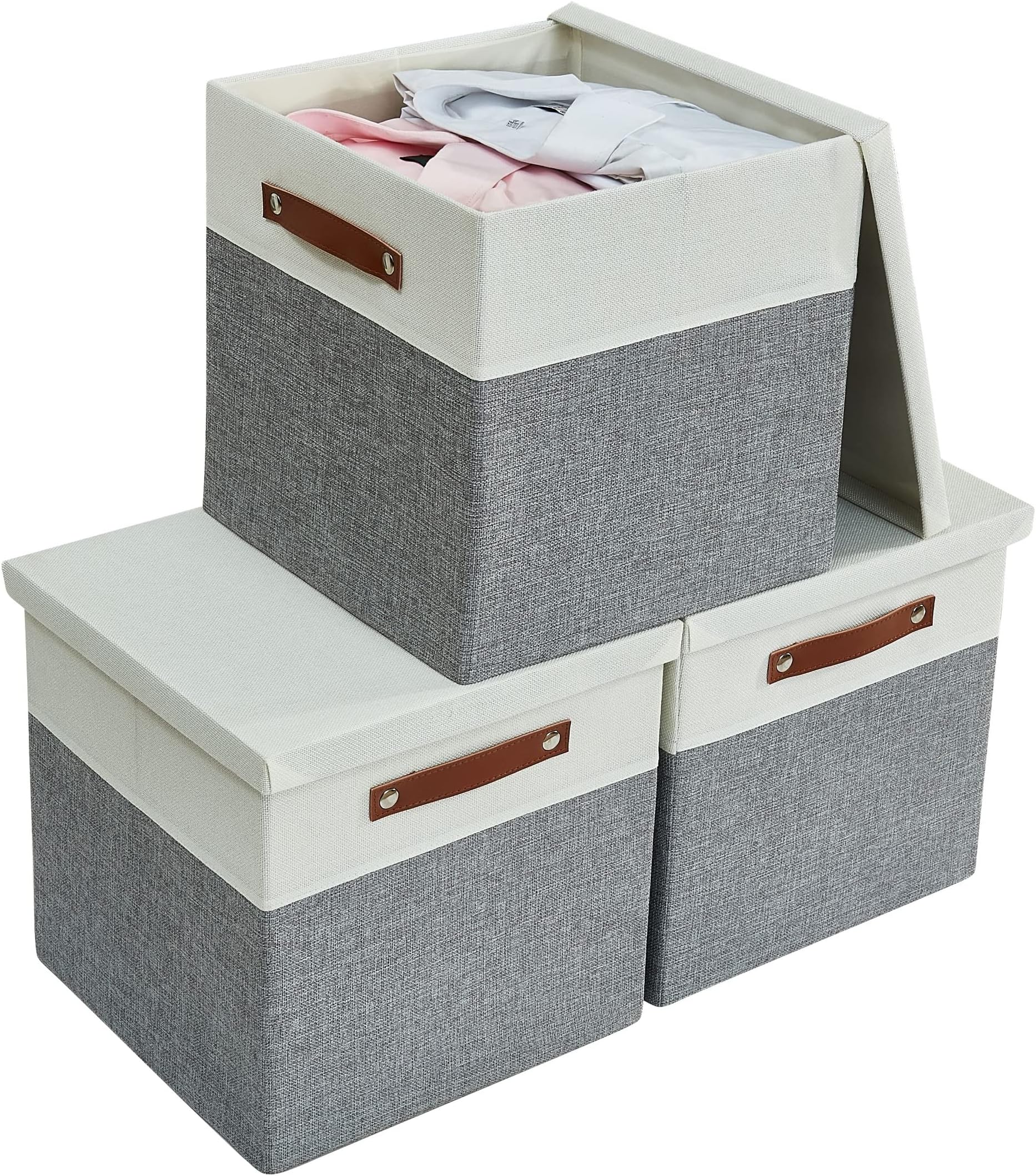 Amazon.com: DECOMOMO Storage Box with Lid [3-Pack] Fabric Storage Bins ...