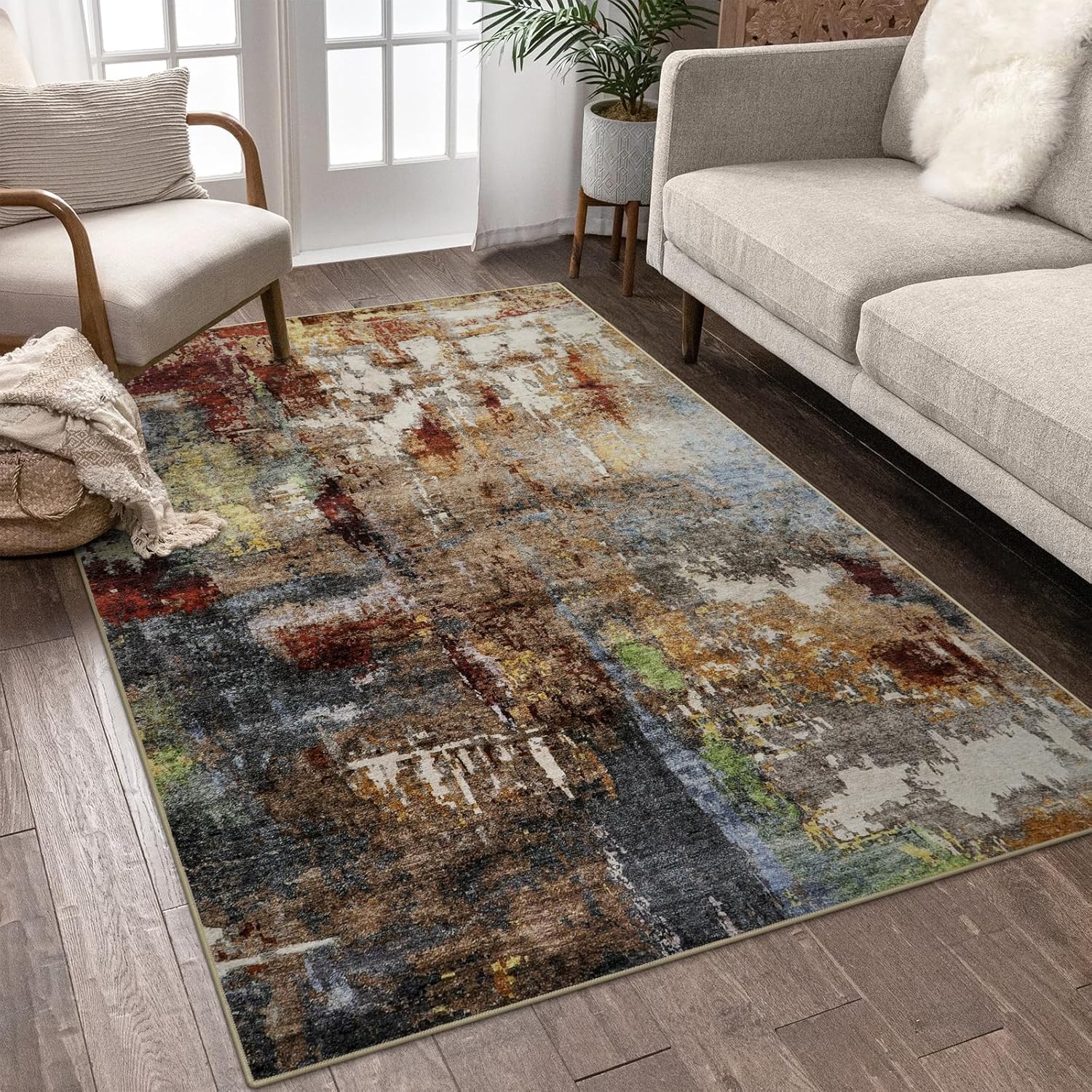 Modern Abstract Living Room Rug, 4x6 Rug Distressed Kitchen Rugs Non ...