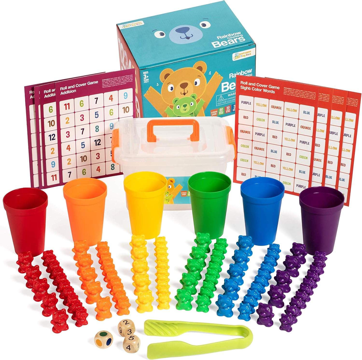 Amazon.com: SWEET LEMONS Rainbow Counting Bears Math Manipulatives- 90 ...