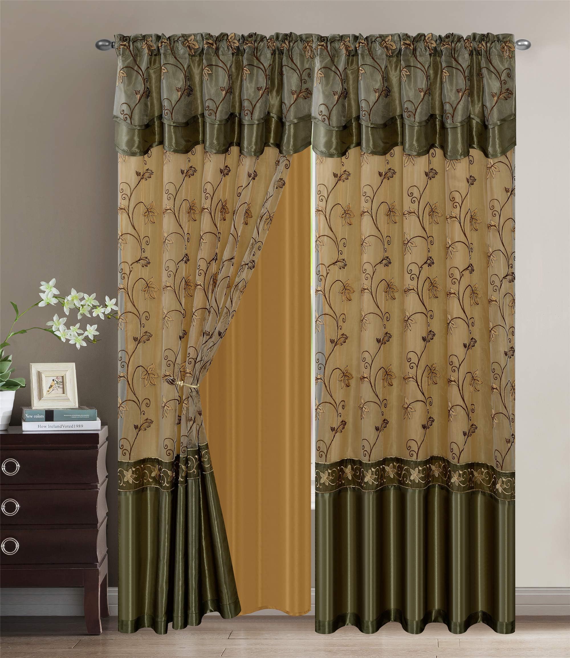 Amazon.com: Fancy Collection Embroidery Curtain Set 2 Panel Drapes with ...