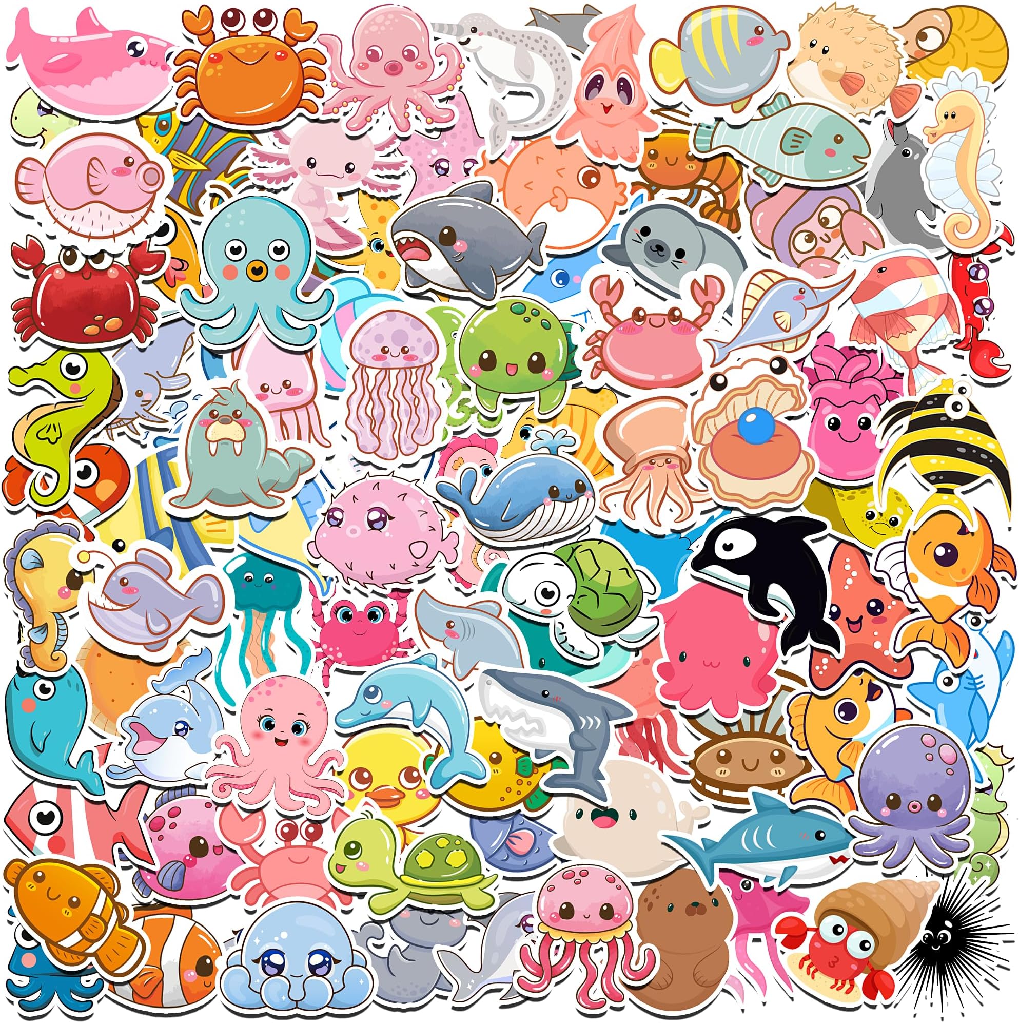 Amazon.com: AOWDIAO 100 Pcs Ocean Stickers Cute Sea Creature Vinyl ...