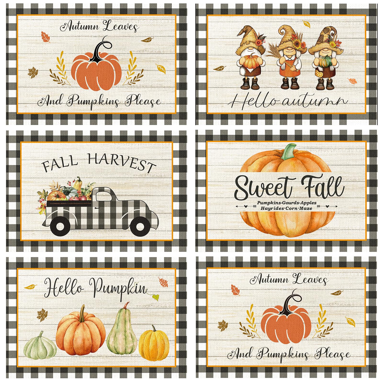 Amazon.com: 6 PCS Fall Buffalo Plaids Placemat Fall Placemats Pumpkin ...