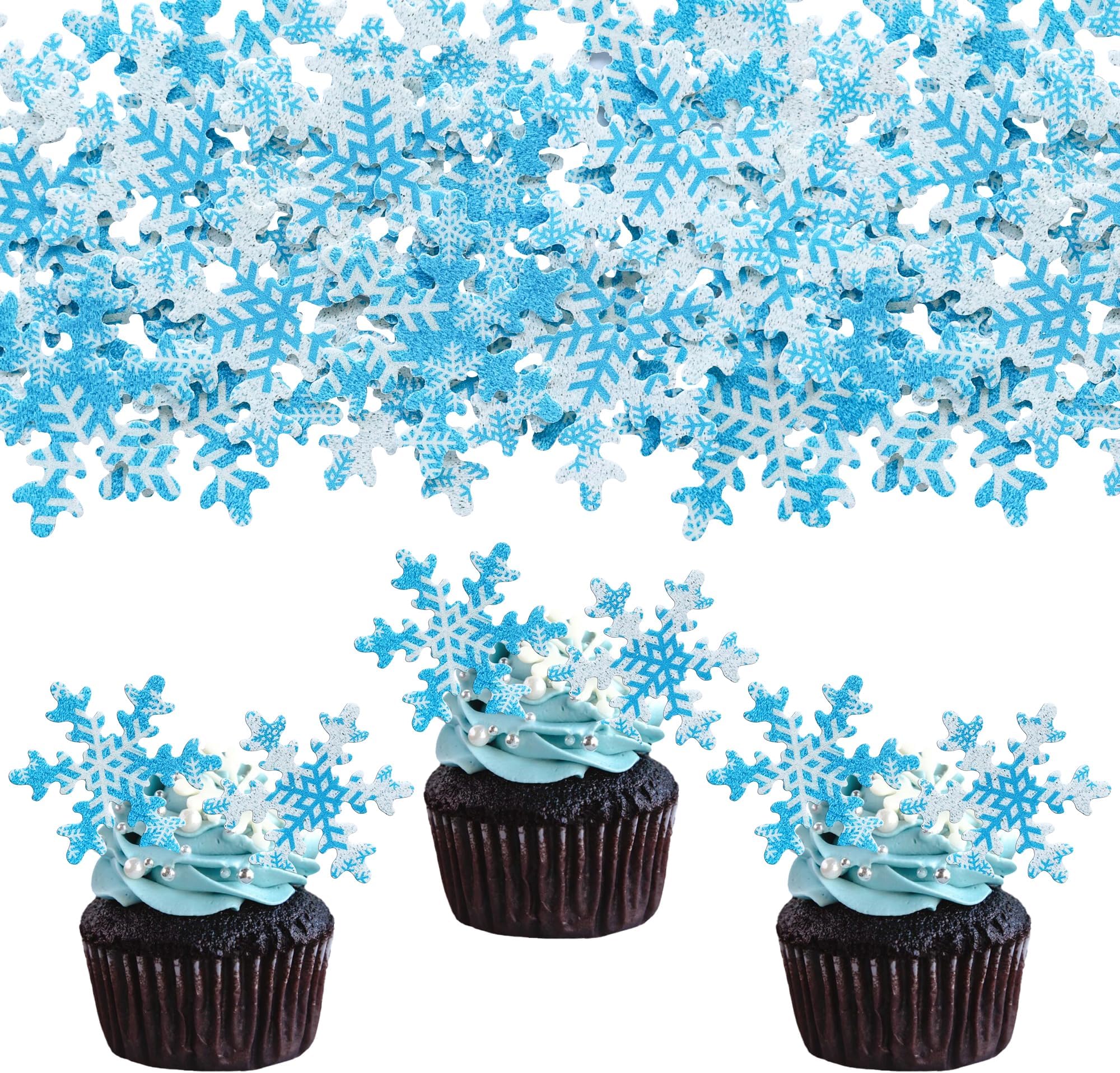 Amazon.com: Gyufise 50Pcs Pink Edible Cupcake Cake Toppers Snowflake ...