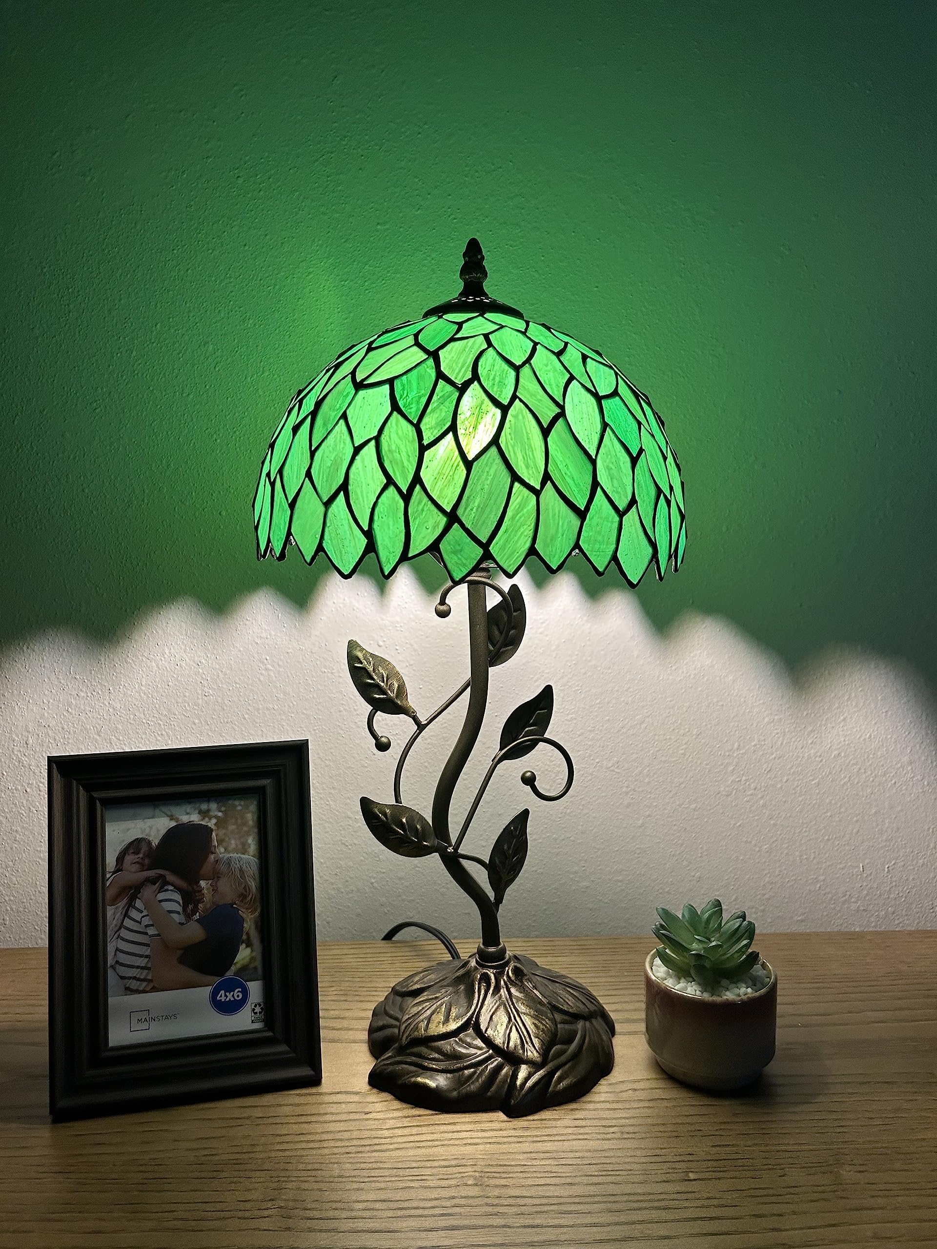 enjoy decor lamps Tiffany Table Lamp Green Leaves Stained Glass Iron ...