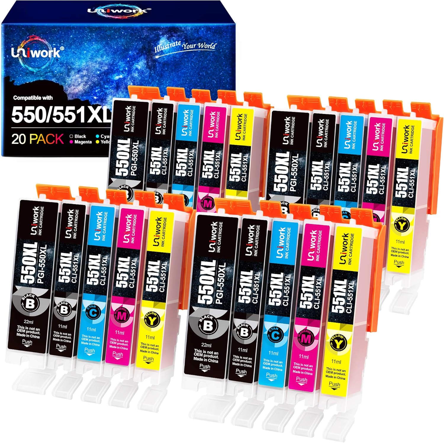 Uniwork 550XL Compatible Ink Cartridge Replacement for Canon PGI-550XL ...