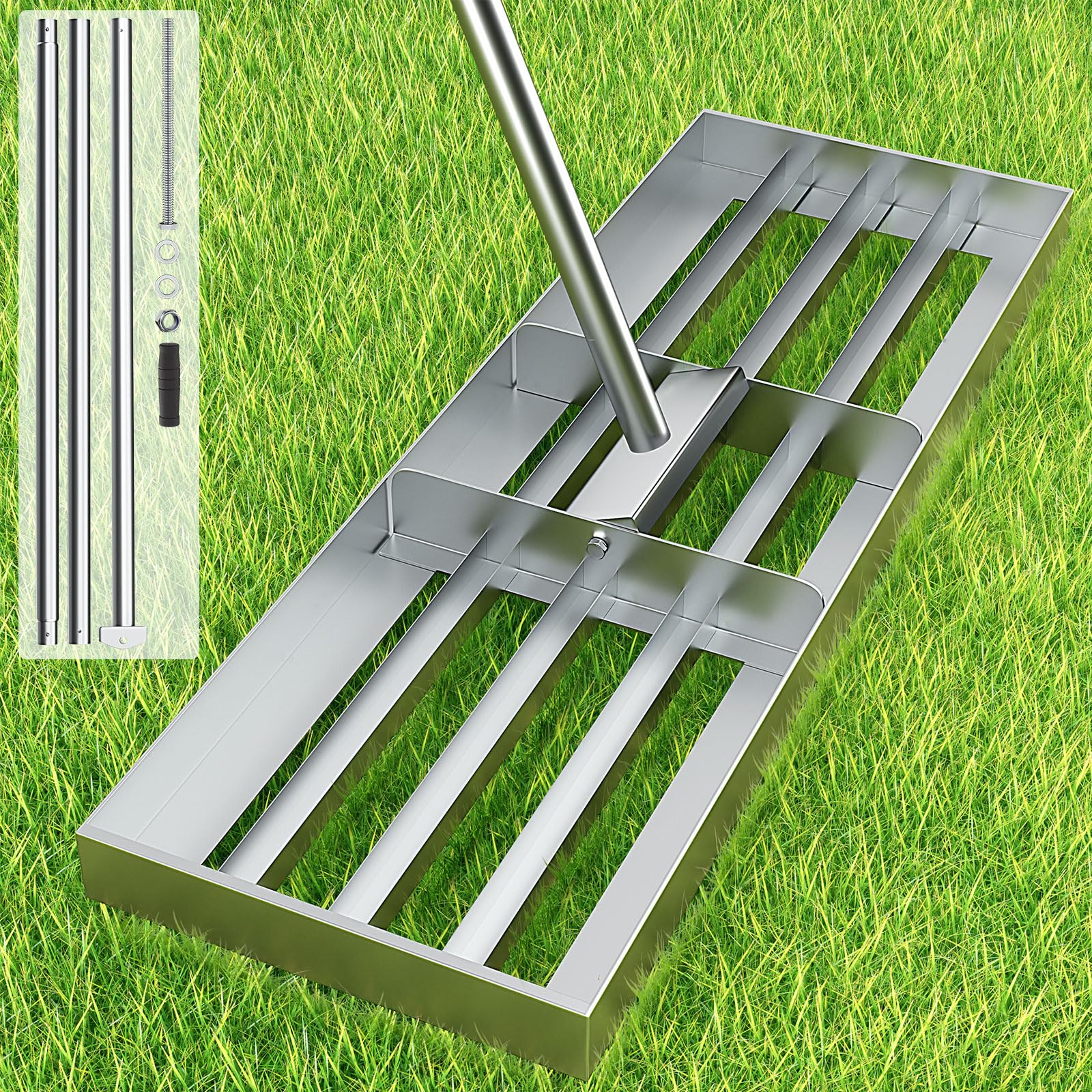 Lawn Leveling Rake, 76cm x 25cm Stainless Steel Lawn Leveler Tool ...