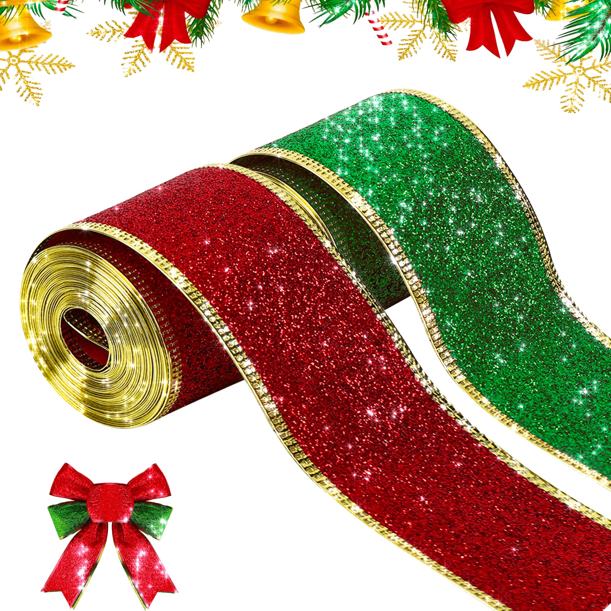 Amazon.com: Wired Ribbon Christmas Ribbon Wired Edge 2”x 60 ft(2 Rolls ...