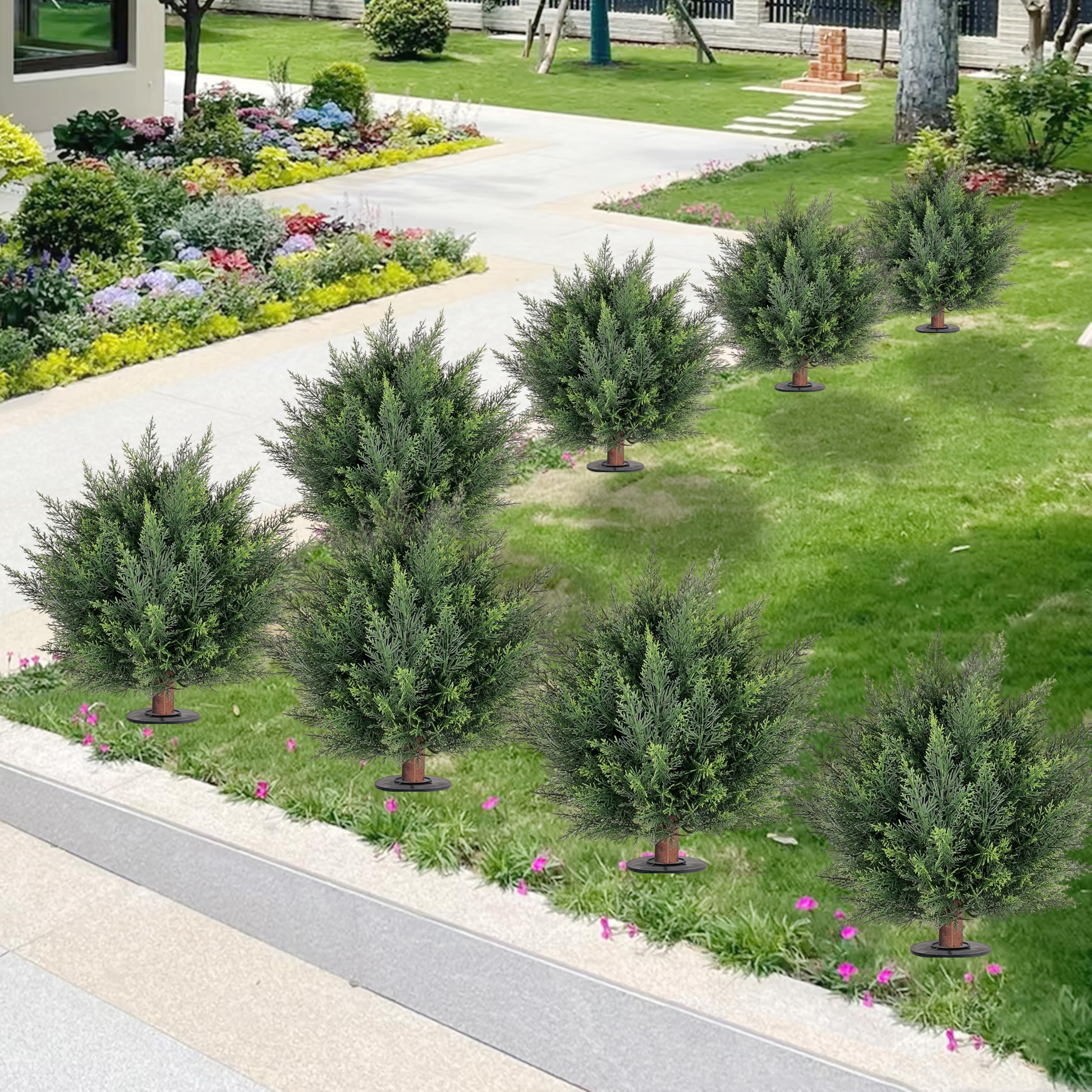 Fake Shrubs With Spike Set Of 2 Artificial Cedar Topiary Ball Trees ...
