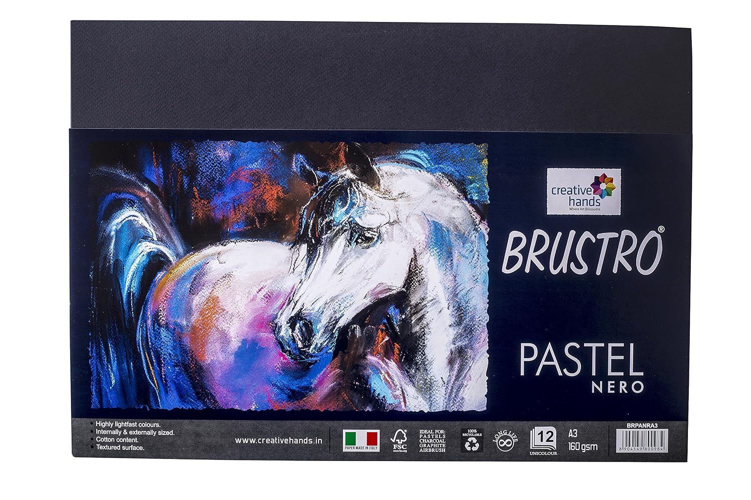 Brustro Artists Pastel Paper, 160 GSM, A3, Nero (Pack of 12 Black ...