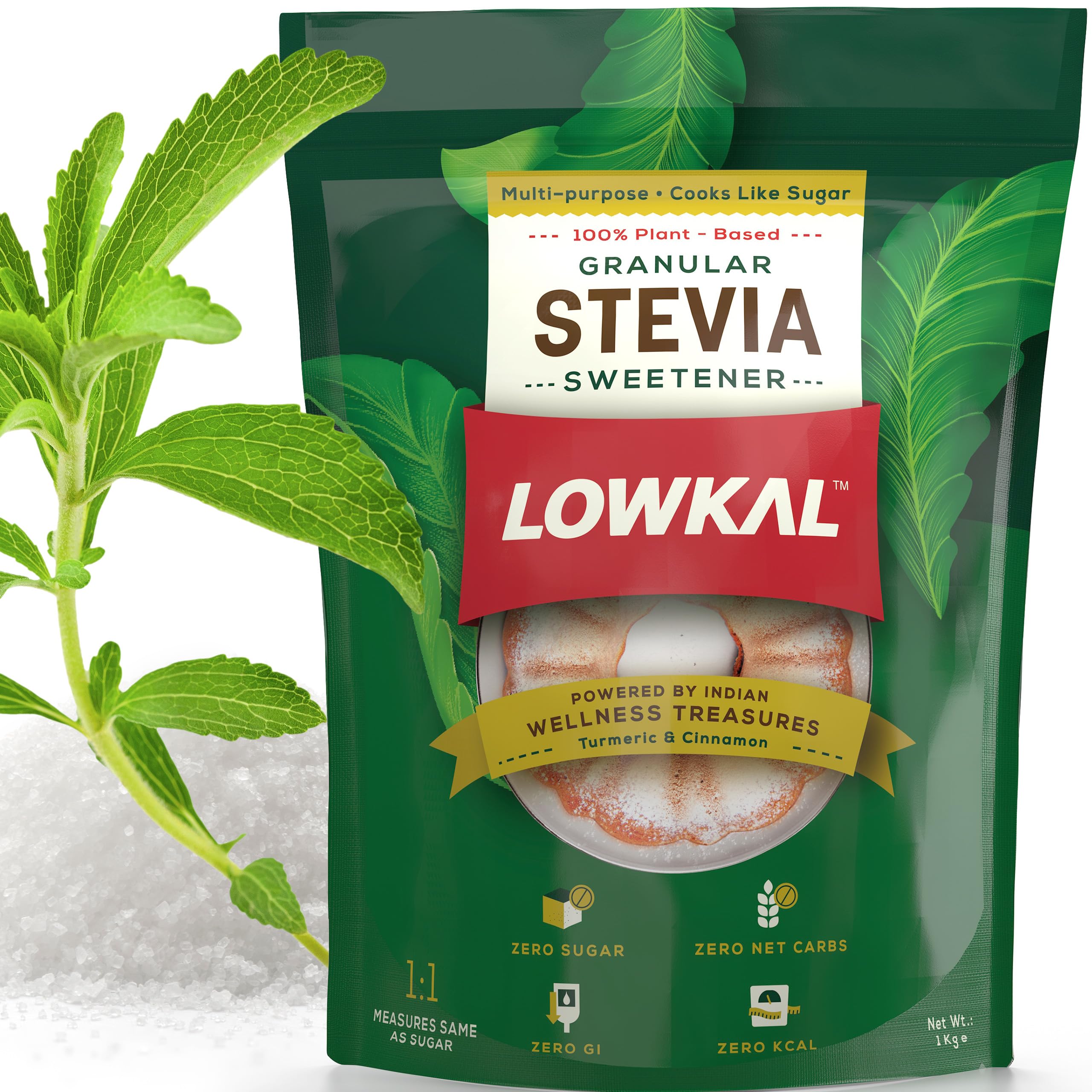 LOWKAL Stevia Sweetener Granular with Zero Calorie (1kg) - Plant-Based ...