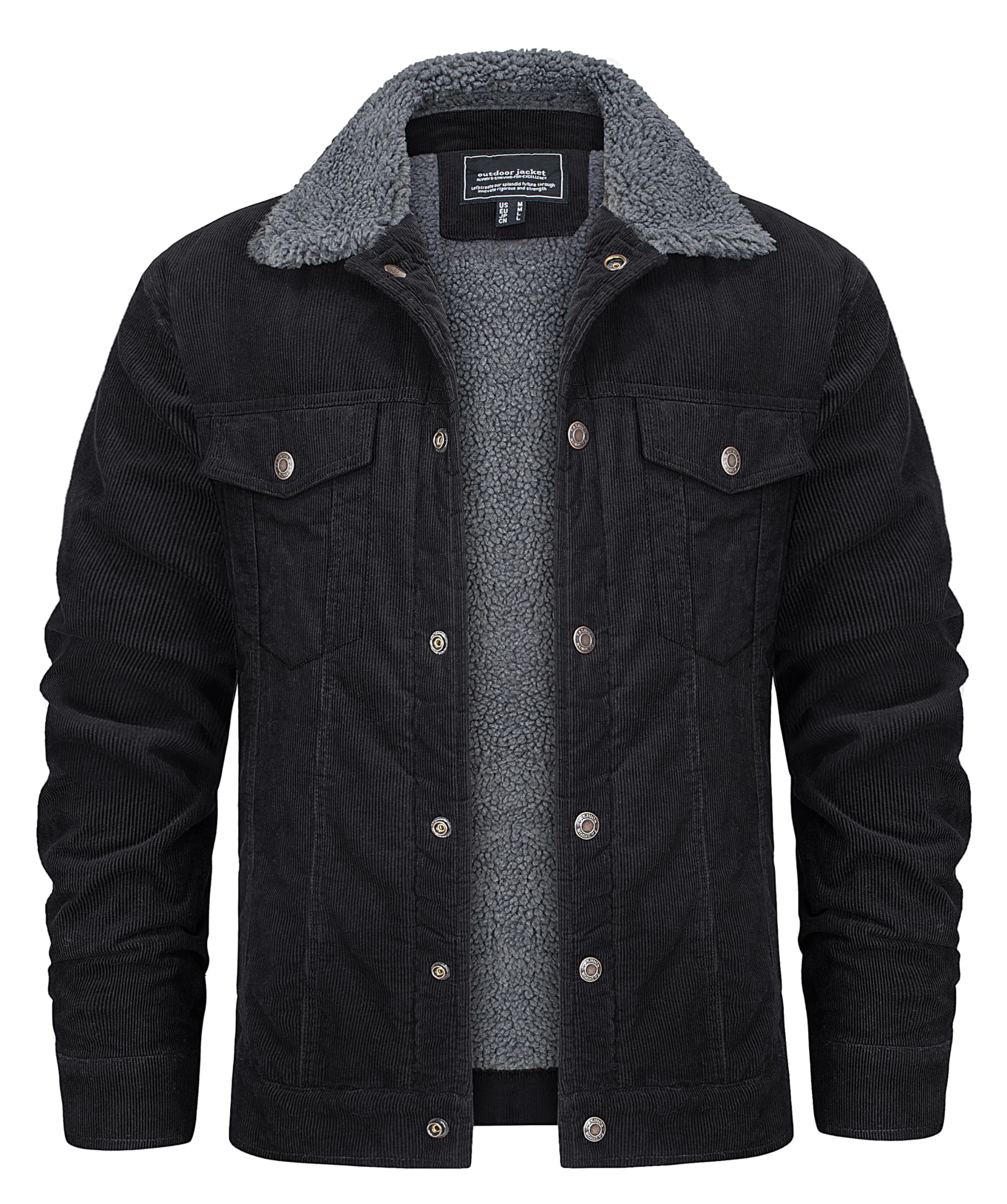 KEFITEVD Men's Corduroy Jacket Sherpa Lined Fleece Trucker Jackets Cotton Turn-down Collar ...