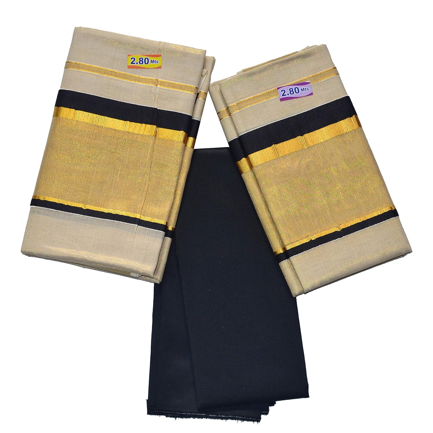 Buy Ekatva Kerala Set Mundu Black and Kasavu border with matching black ...