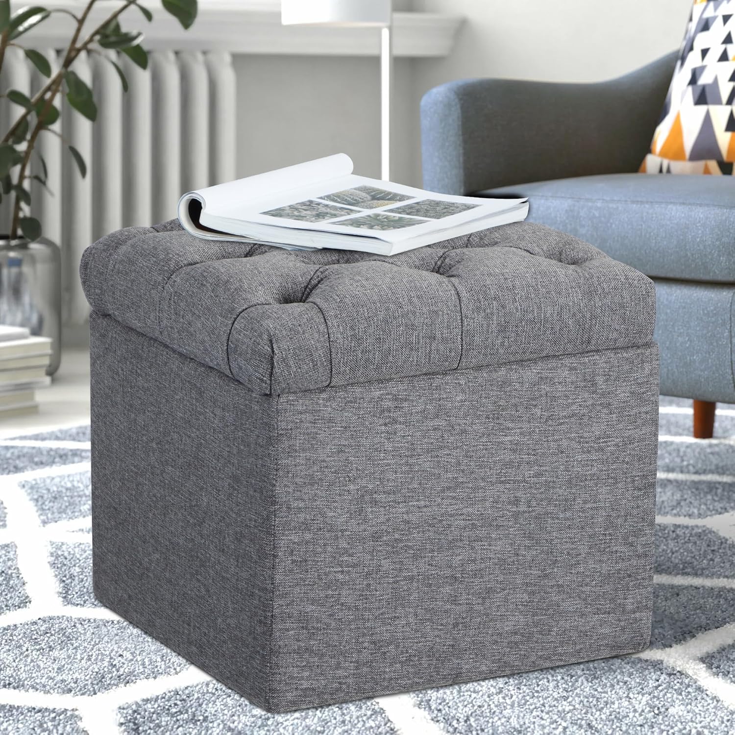 Amazon.com: UPHYB 17 inches Storage Ottoman Cube, Button Tufted Small ...