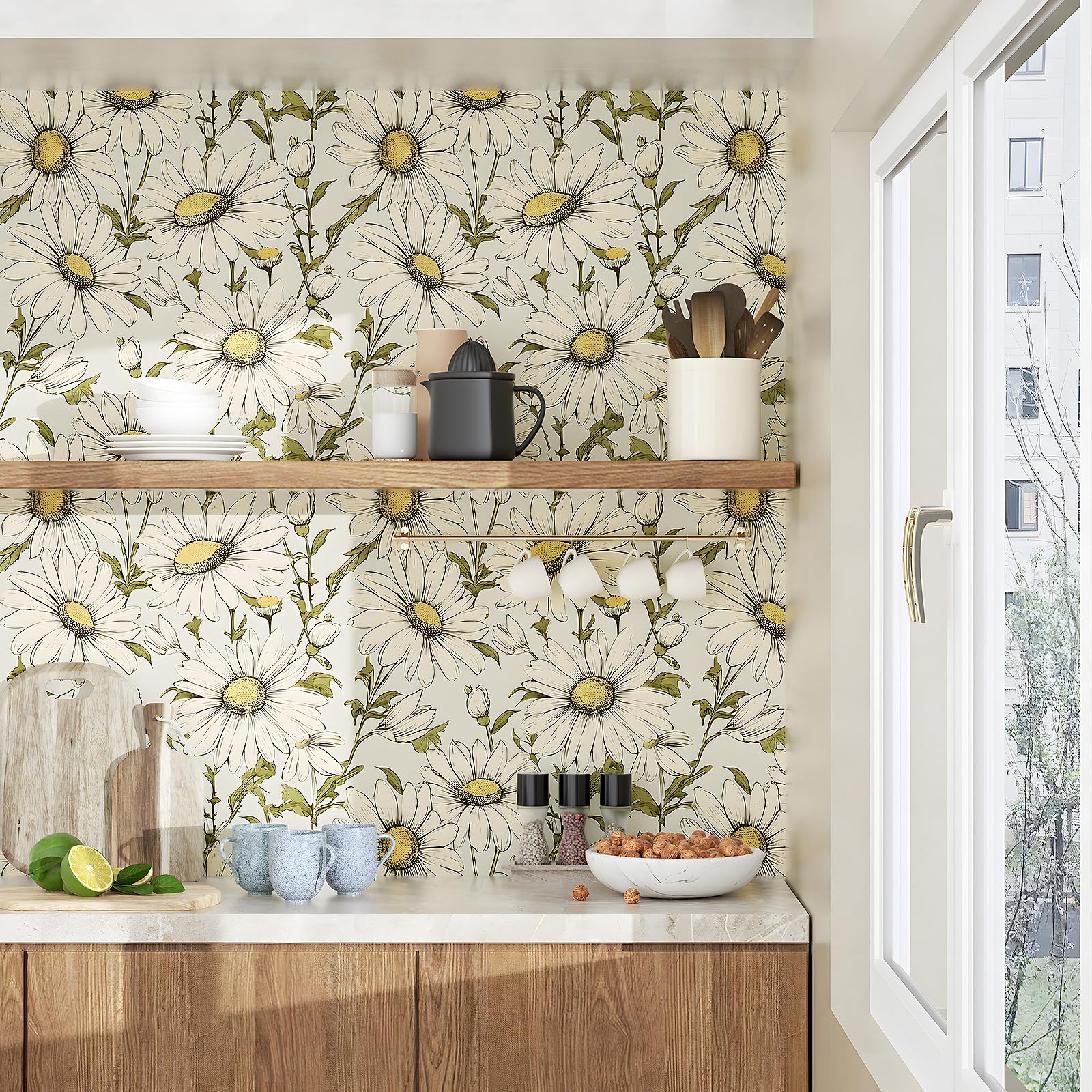 Daisys Vintage Wallpaper Retro Floral Daisies Multicolour Wallpaper