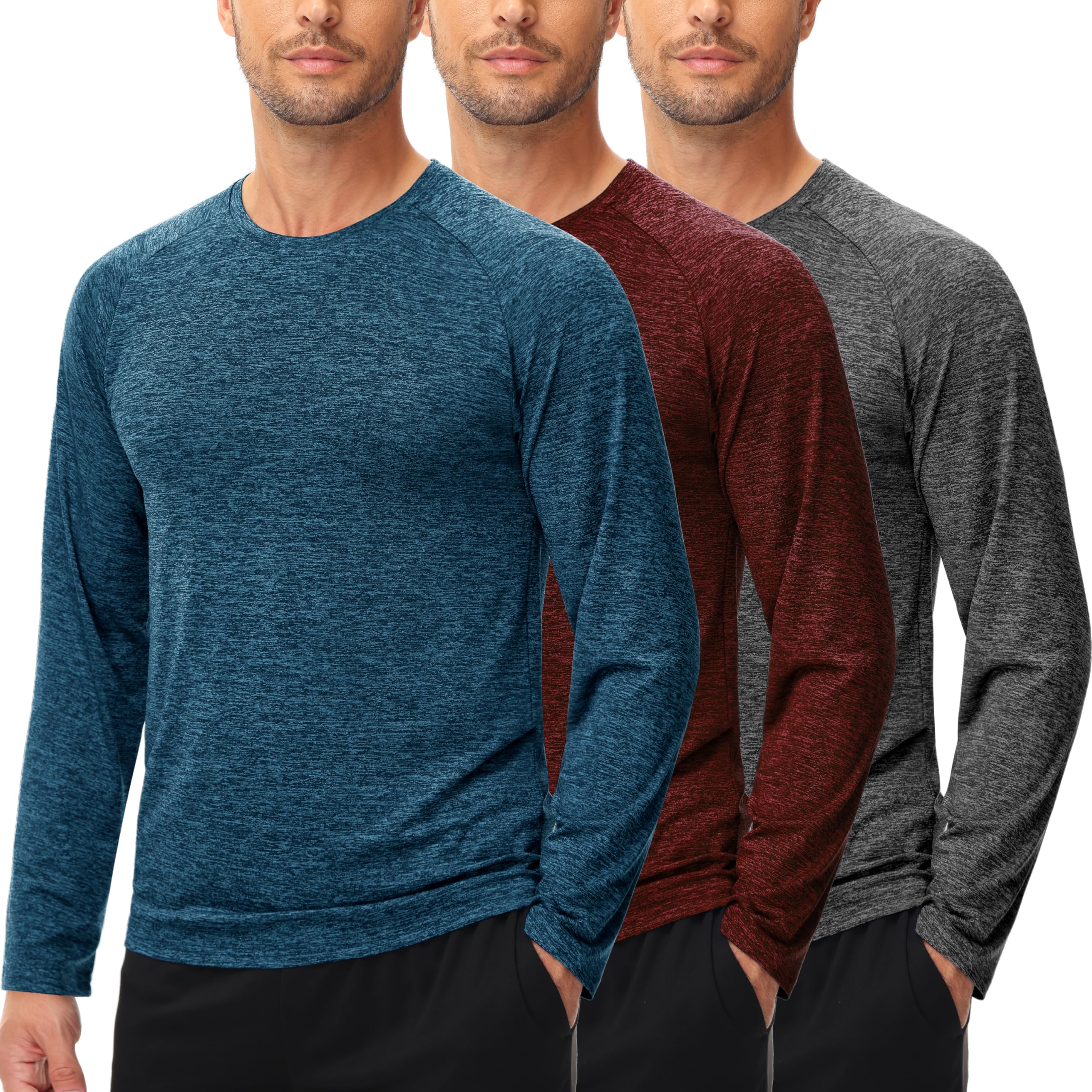 Amazon.com: 3 Pack Men's Dry Fit Quick Dry Performance Long Sleeve ...