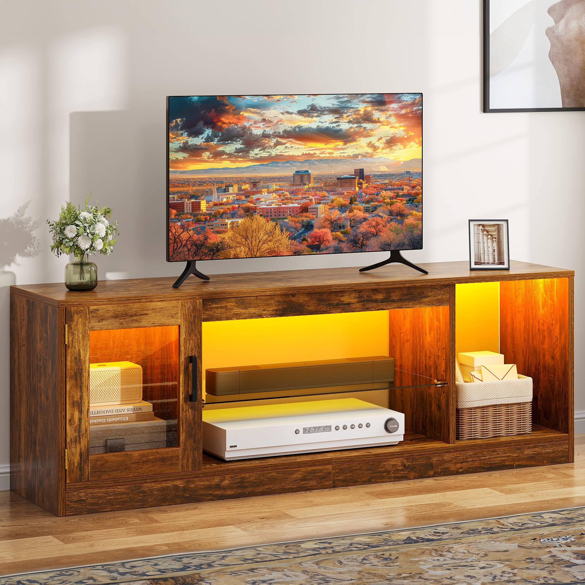 DWVO 148cm TV Stand with RGB LED Lighting for up to 65-inch TVs, Retro ...