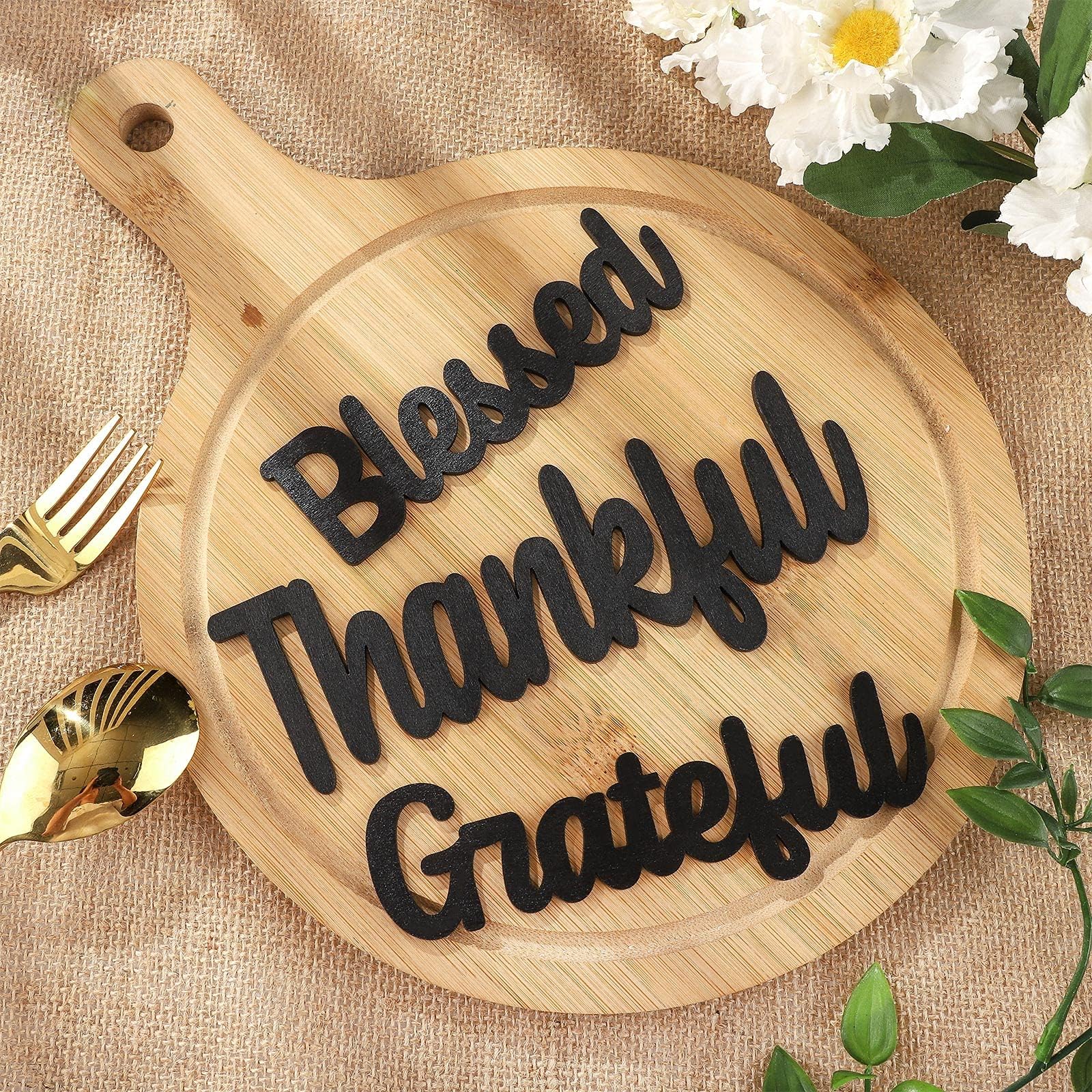Amazon.com: 12 Pieces Thankful Grateful Blessed Wood Cutout Thankful ...