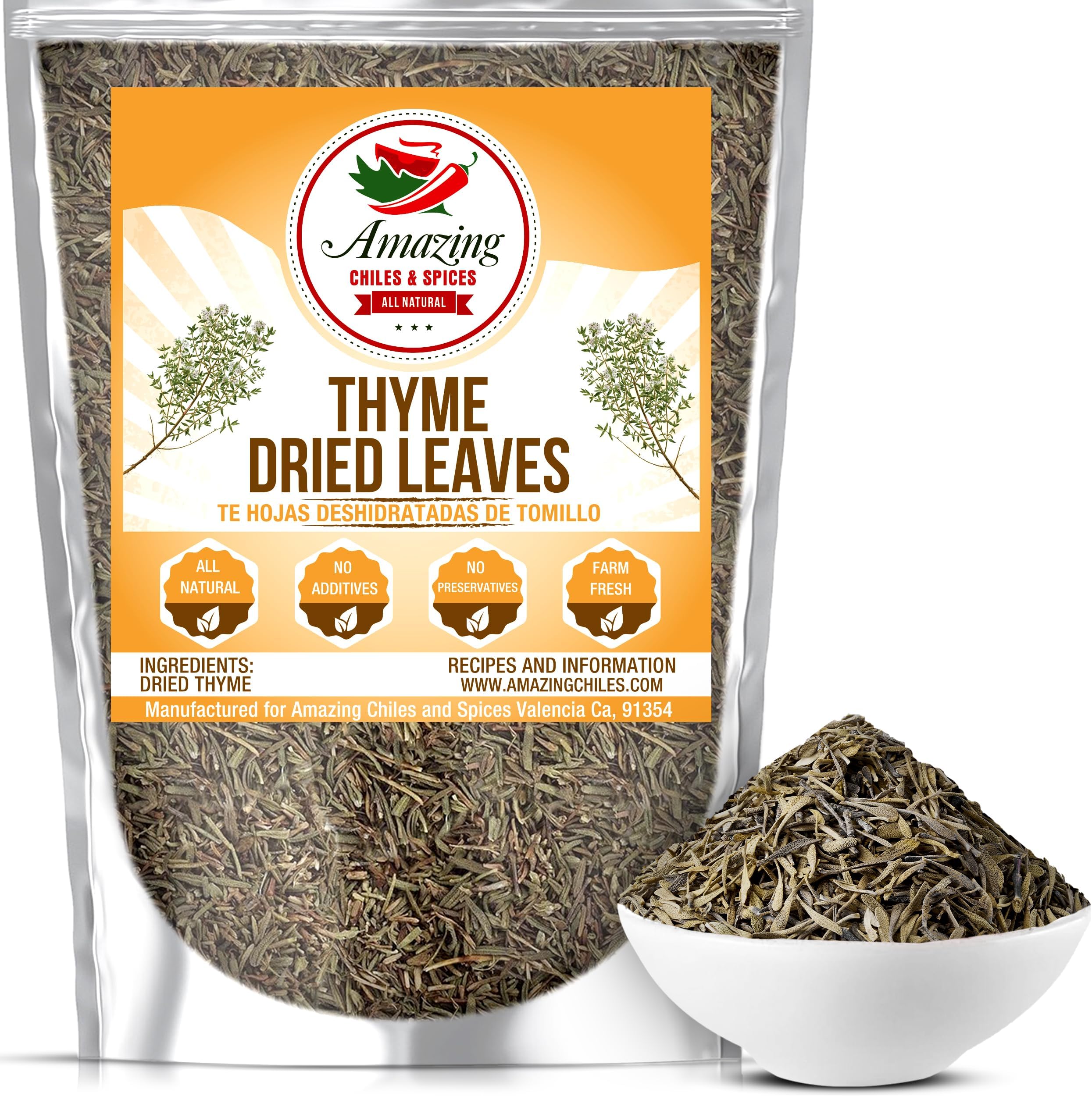 Amazon.com : Dried Thyme Leaves, 4 oz. Bag, Natural Herbs and Spices for Pastas, Soups, Oils ...