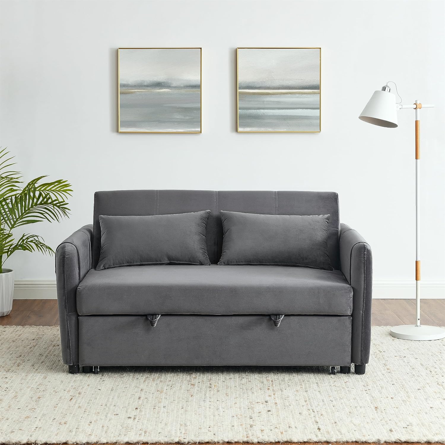 Amazon.com: Goohome Convertible 55" Loveseat Pull Out Couch, 3 in 1 Velvet Convertible Sleeper ...