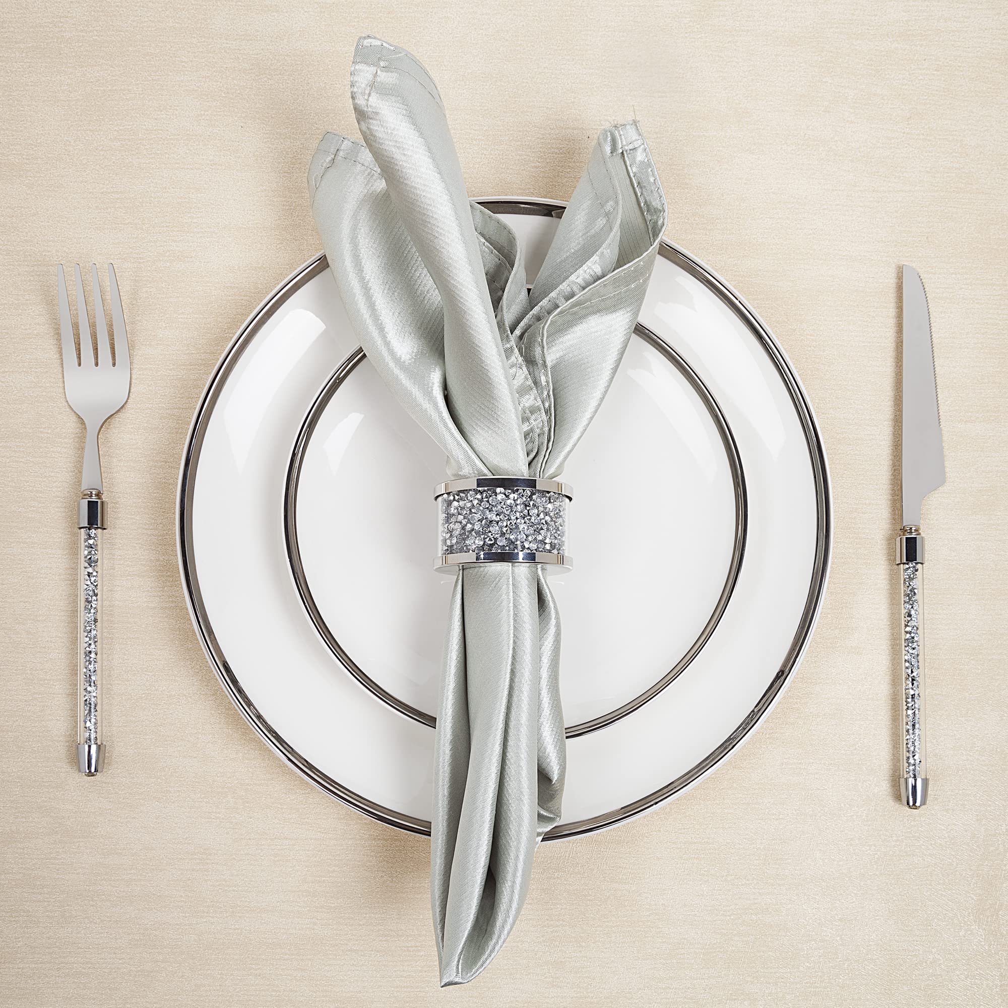 SHYFOY Silver Diamond Napkin Ring Set of 12 Pieces, Crystal Glass ...
