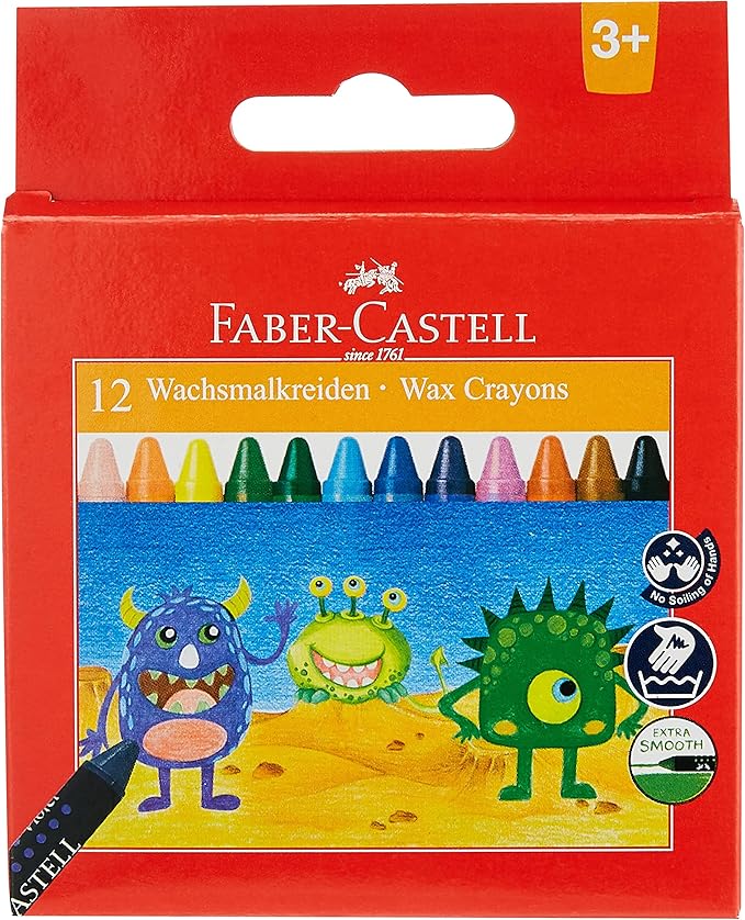 Faber-Castell WAX CRAYON 12 Color Round 90Mm, ASSORTED, 120052 : Amazon ...