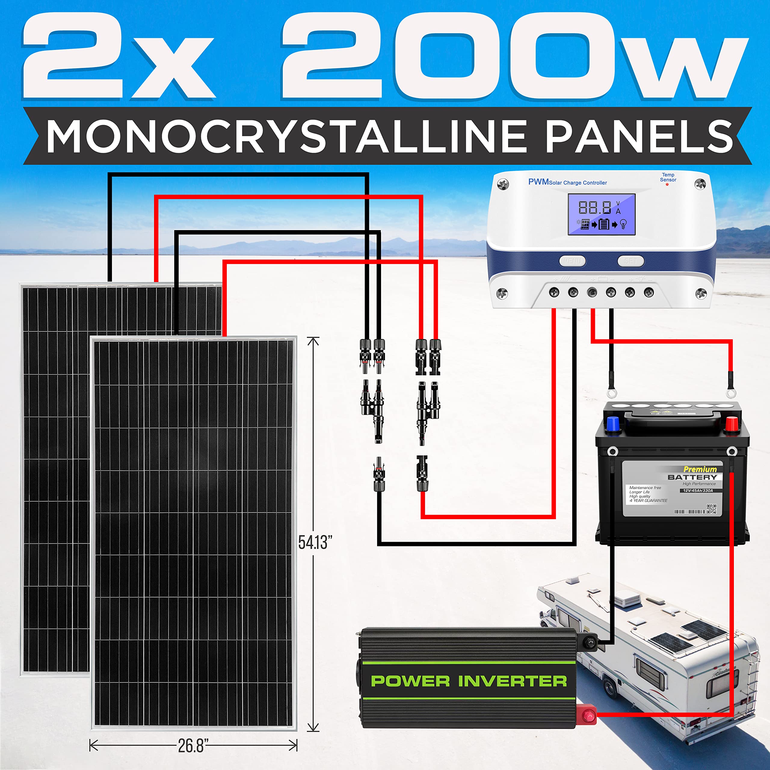 Serenelife 400 Watt Portable Solar Panel Kit, 2 Pcs 200W ...