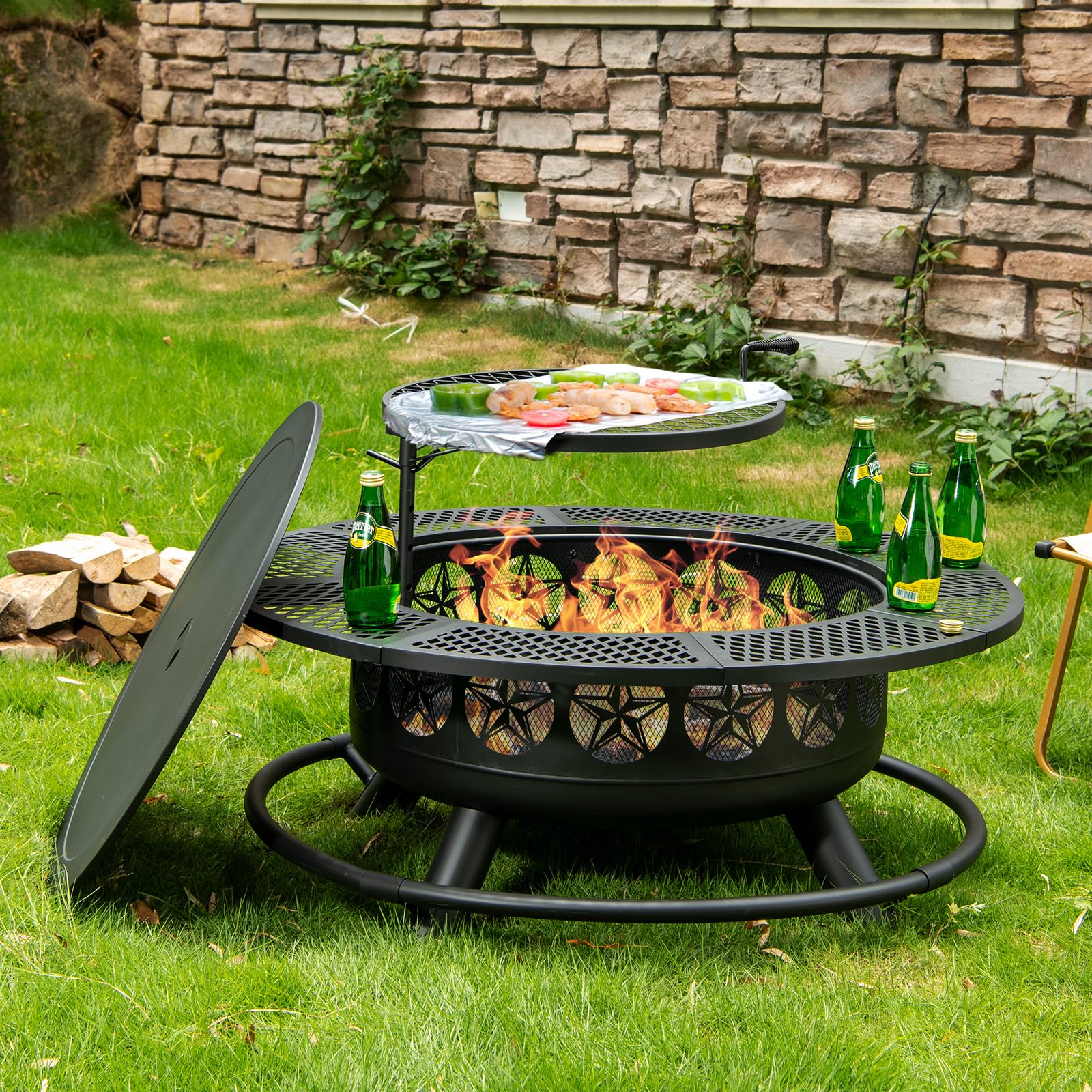 Fire Pit And Grill 23" Large Round BBQ Steel Fire Pit – Dennyshop UK