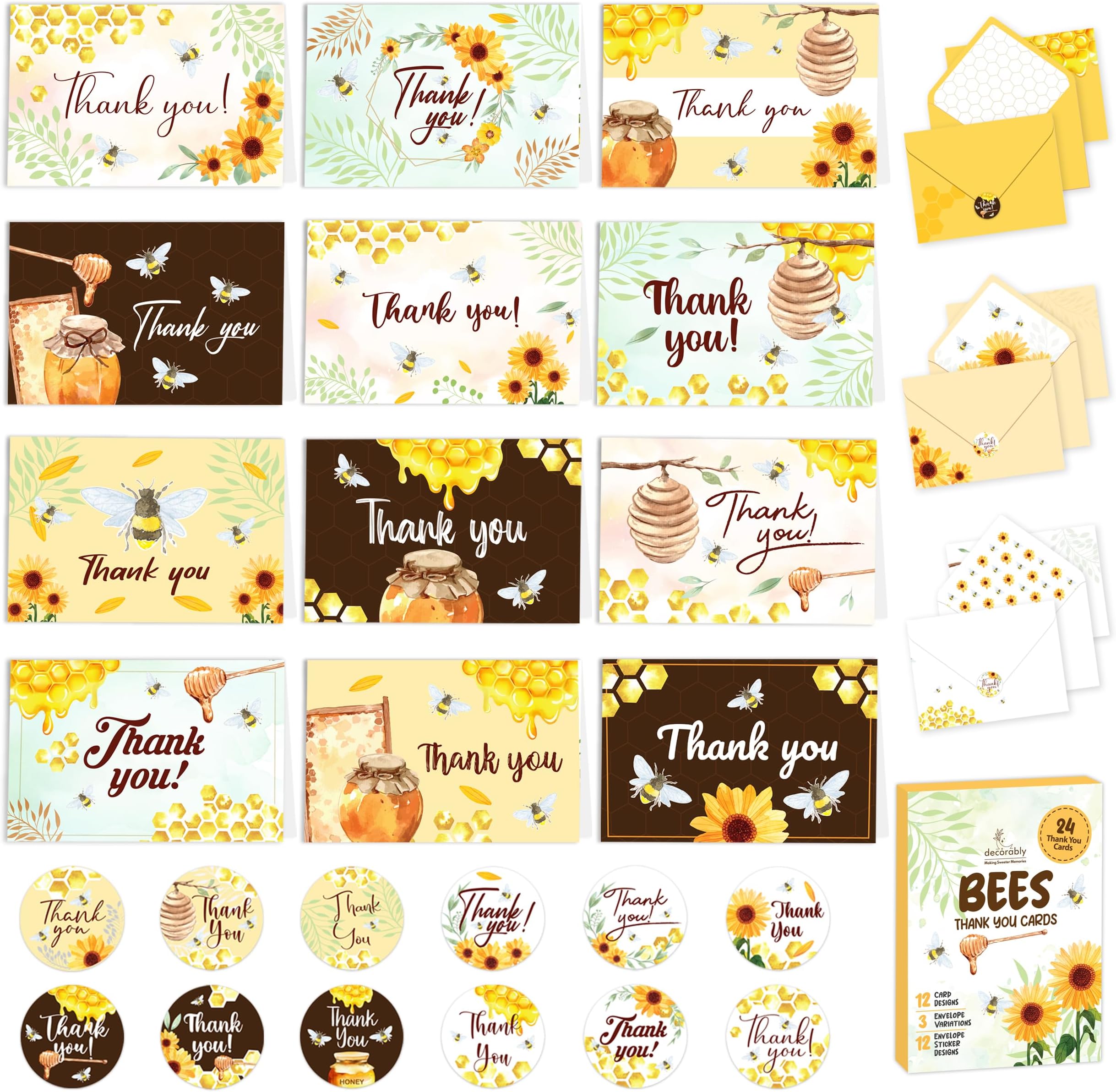 Amazon.com : AnyDesign 36 Pack Honey Bee Thank You Cards Bulk ...
