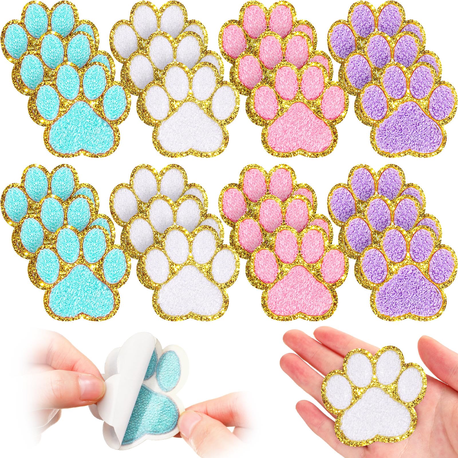 Amazon.com: Jexine 24 Pieces Self Adhesive Paw Print Patch Chenille Paw ...
