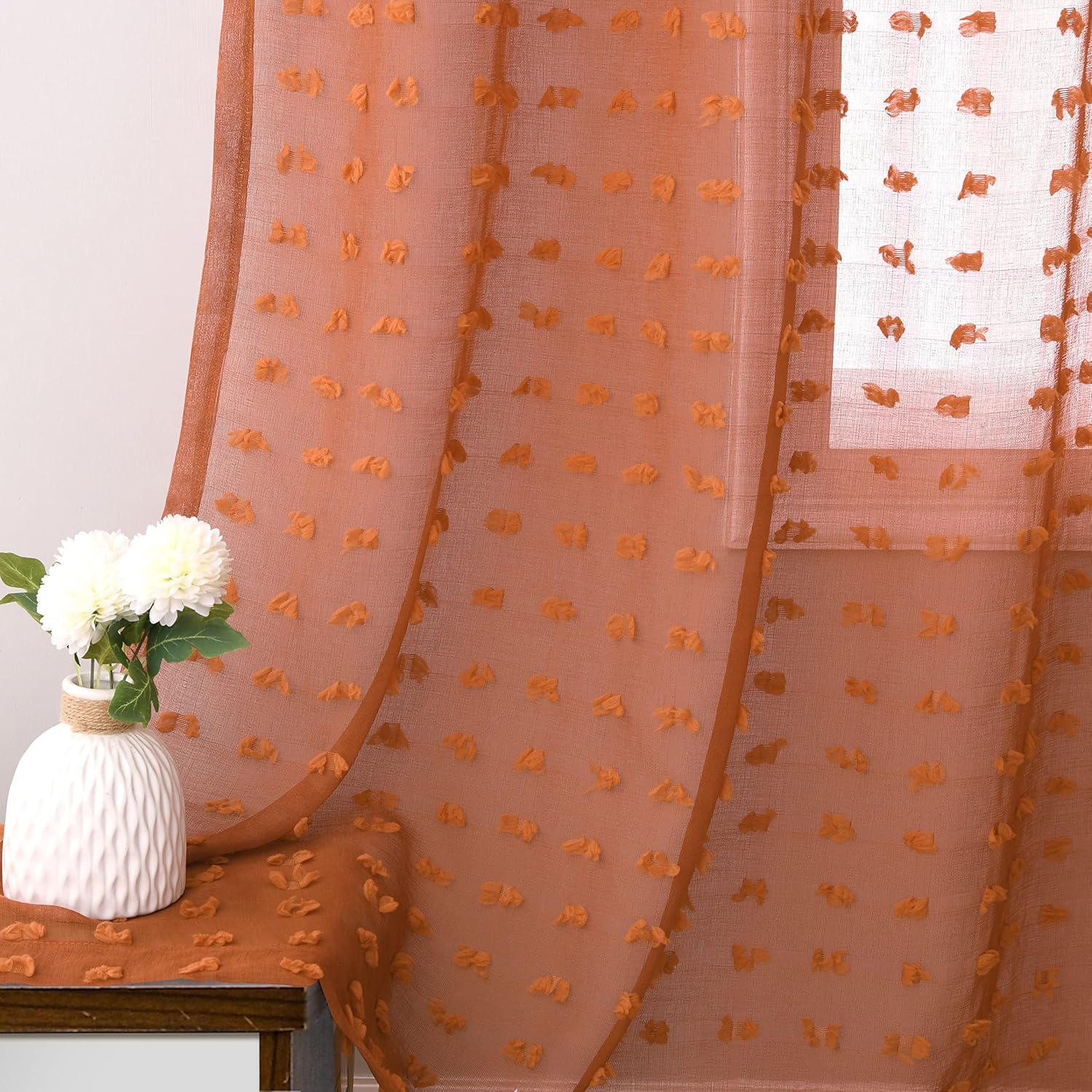 Amazon.com: Rust Orange Sheer Curtains 63 Inch Length 2 Panels 38 Inch ...