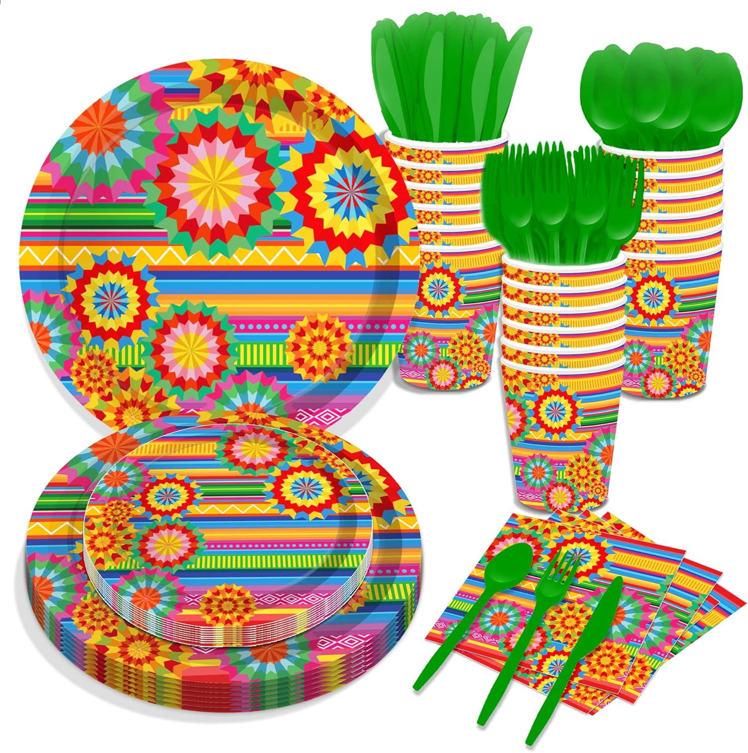 Amazon.com: 116 Ps Mexican Party Supplies 16 Guests Mexican Fiesta ...