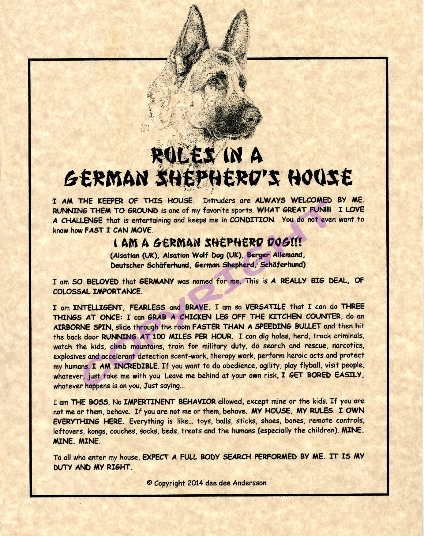 Amazon.com: Rules In A German Shepherd's House: Prints: Posters & Prints