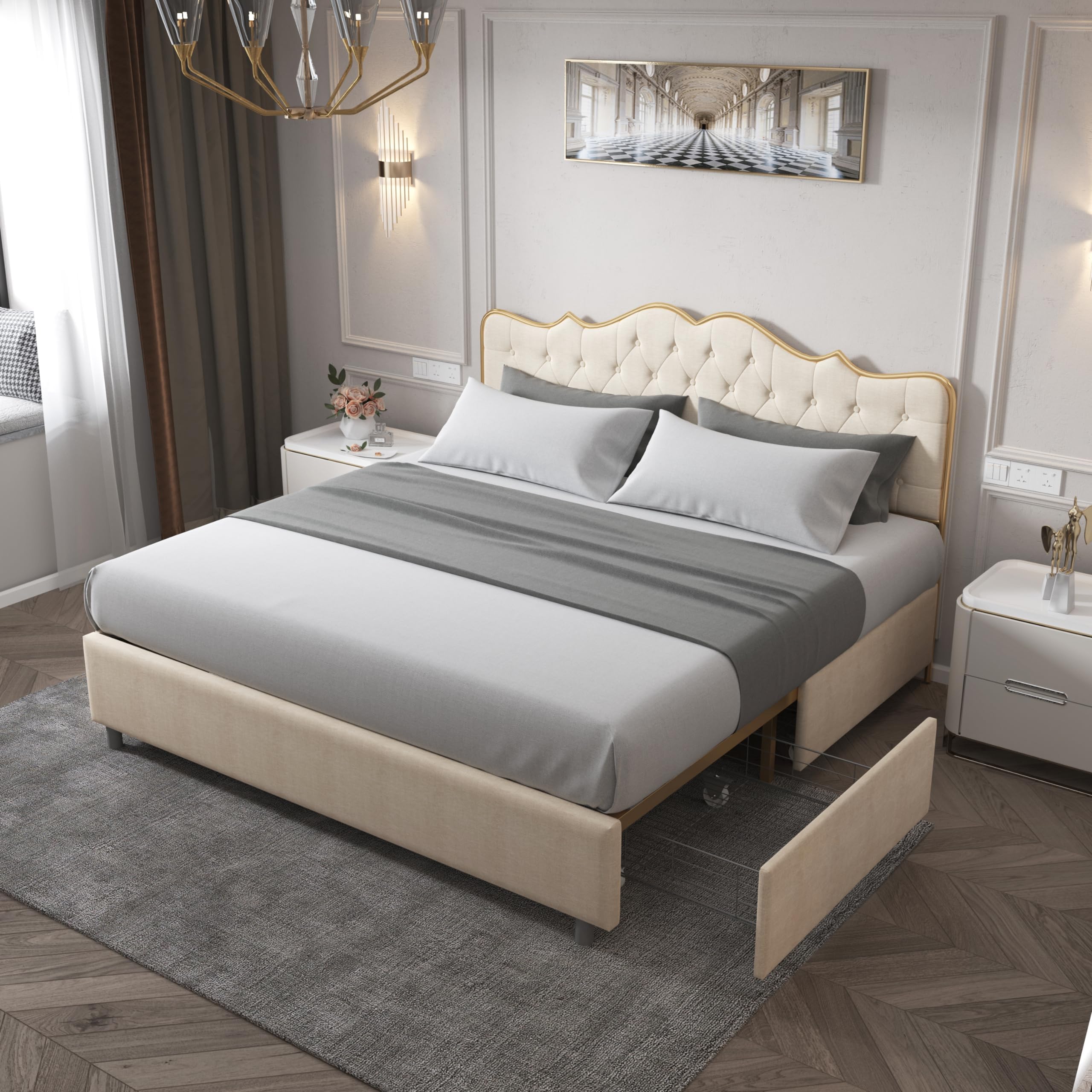 Amazon.com: SmartEdge King Size Bed Frame, King Bed Frame with Storage ...