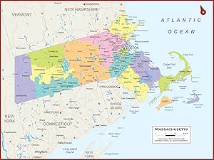 Amazon.com : 60 x 45 Giant Massachusetts State Wall Map Poster with ...