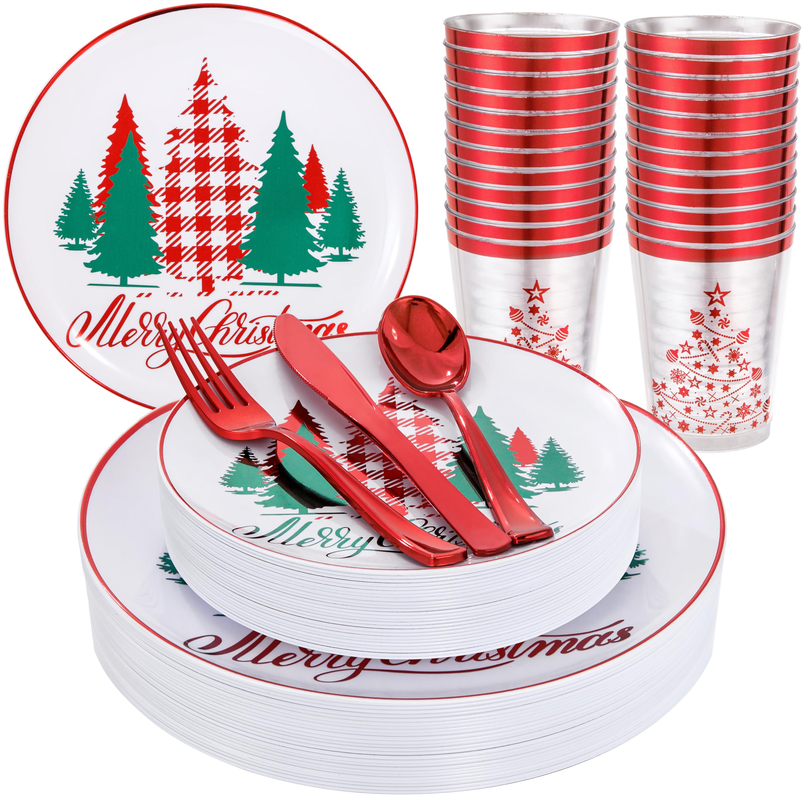 Amazon.com: LIYH 150 PCS Christmas Plates Disposable-Plastic Christmas ...