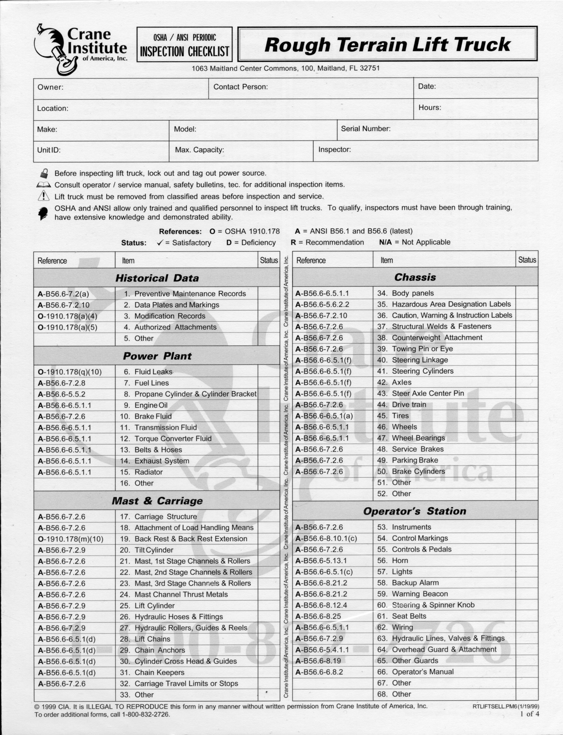 Rough Terrain Lift Truck (Annual Inspection Checklist): Science Lab ...